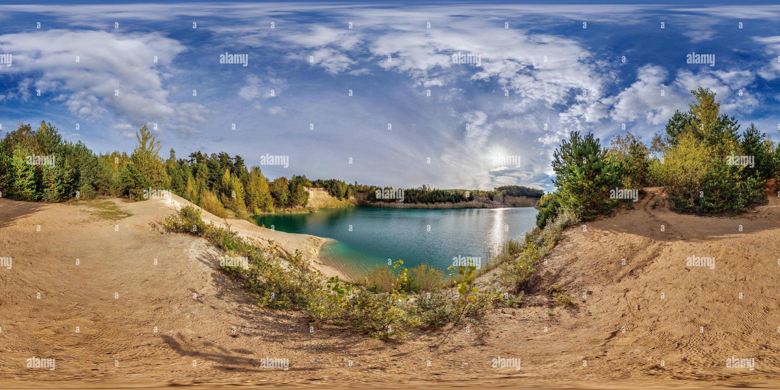 360° view of 360 hdri panorama on limestone coast of huge green lake ...