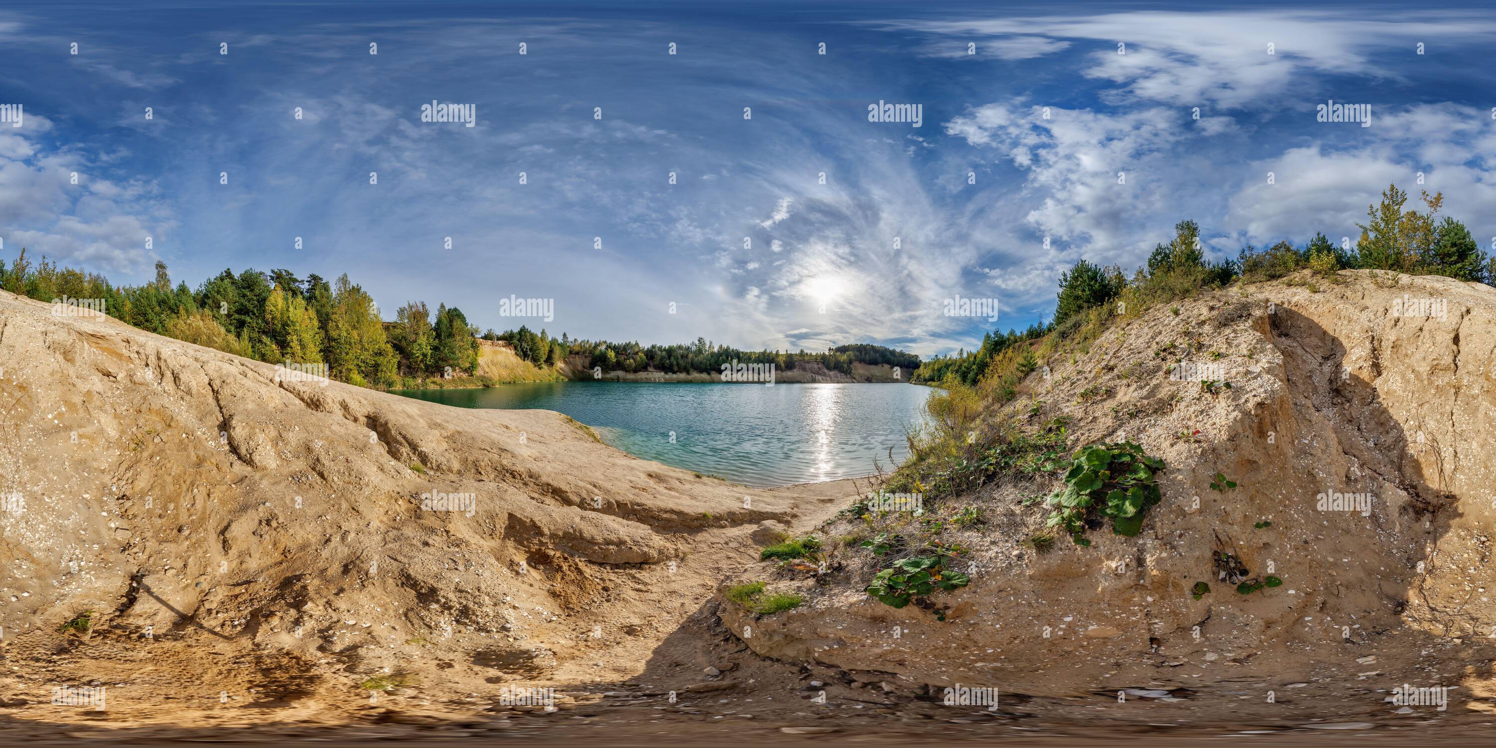 360° view of 360 hdri panorama on limestone coast of huge green lake ...