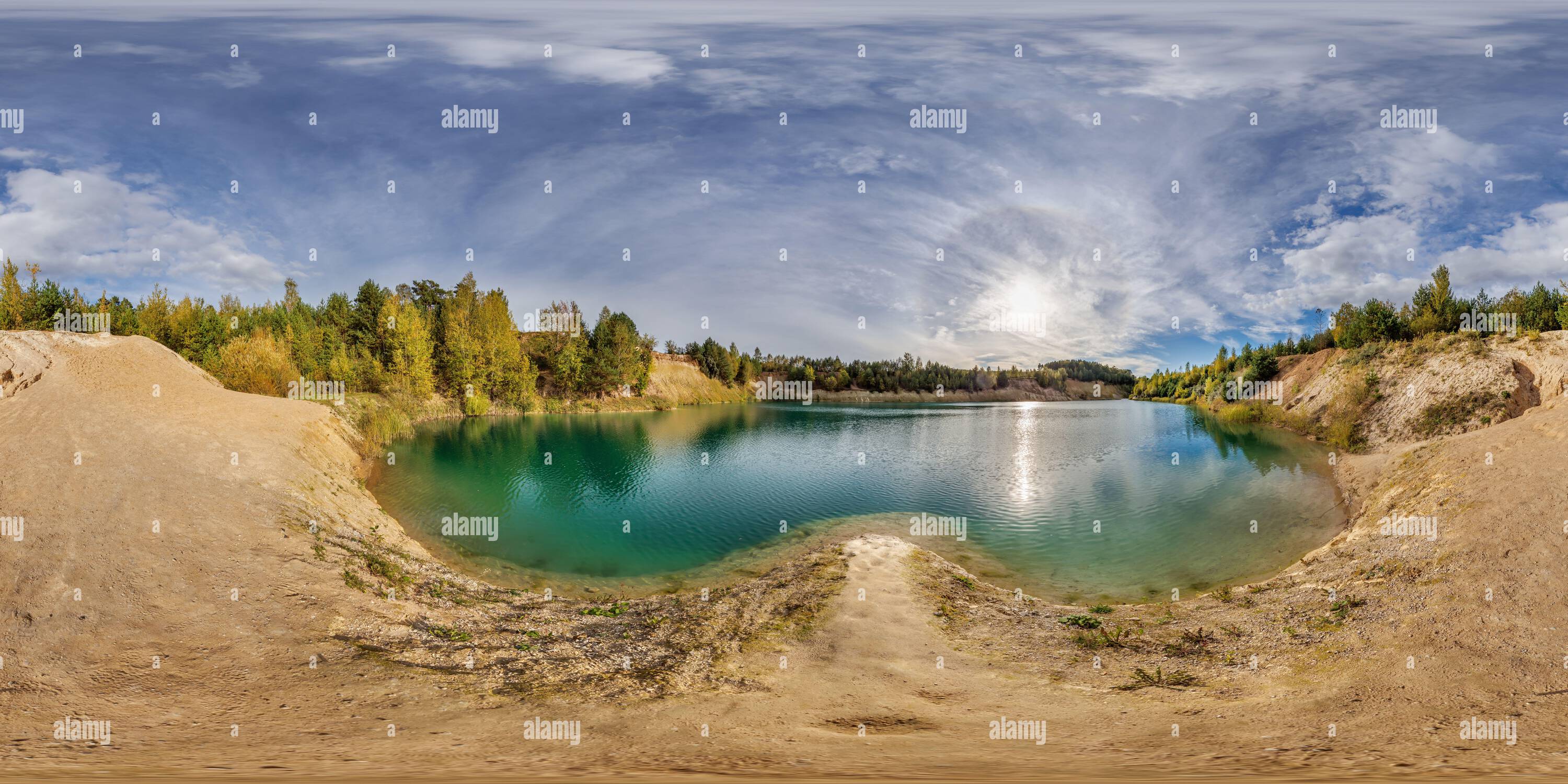 360° view of 360 hdri panorama on limestone coast of huge green lake ...