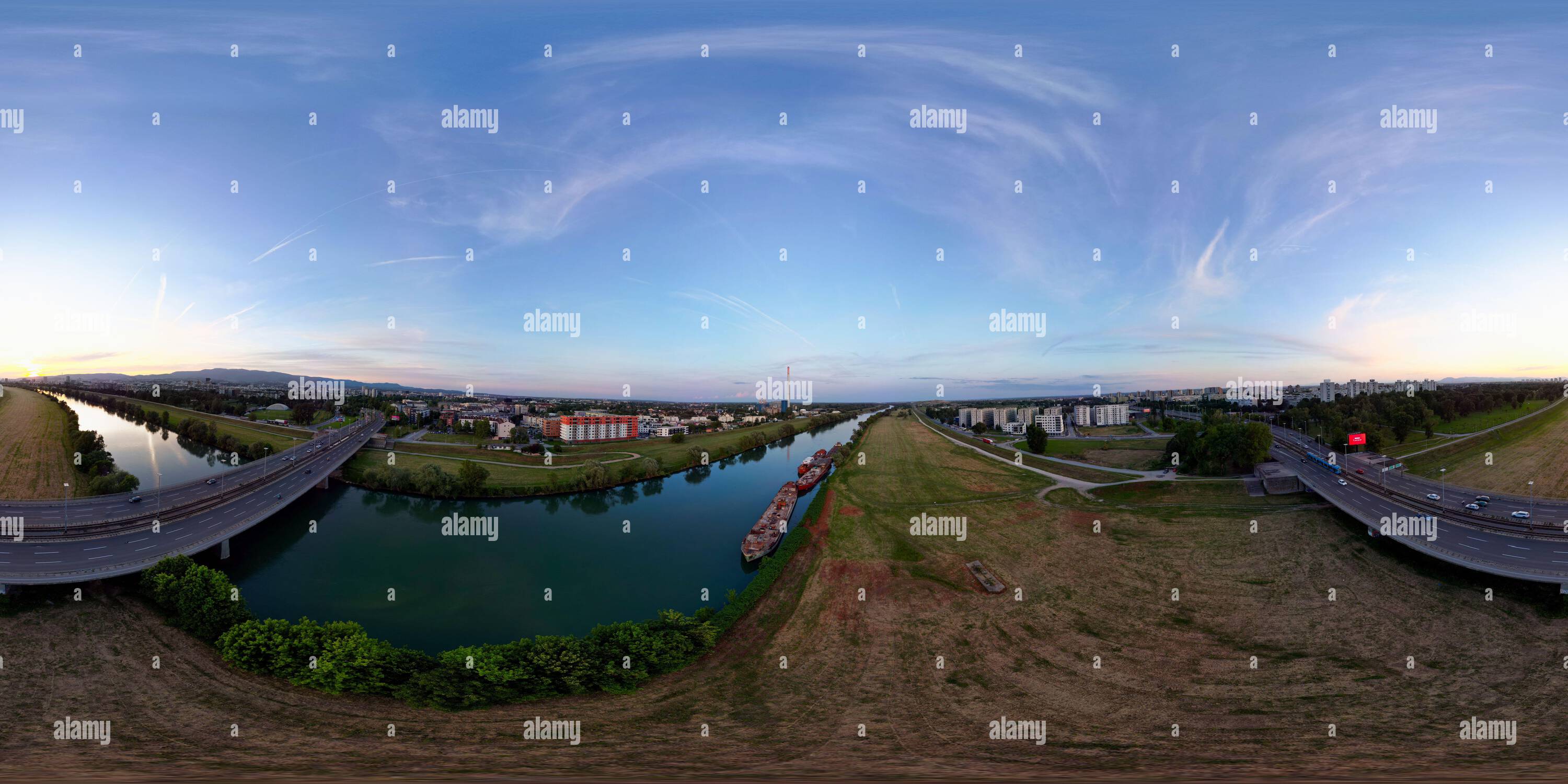 360° view of Zagreb, Croatia-May 5th, 2024: Aerial 360 panorama of ...