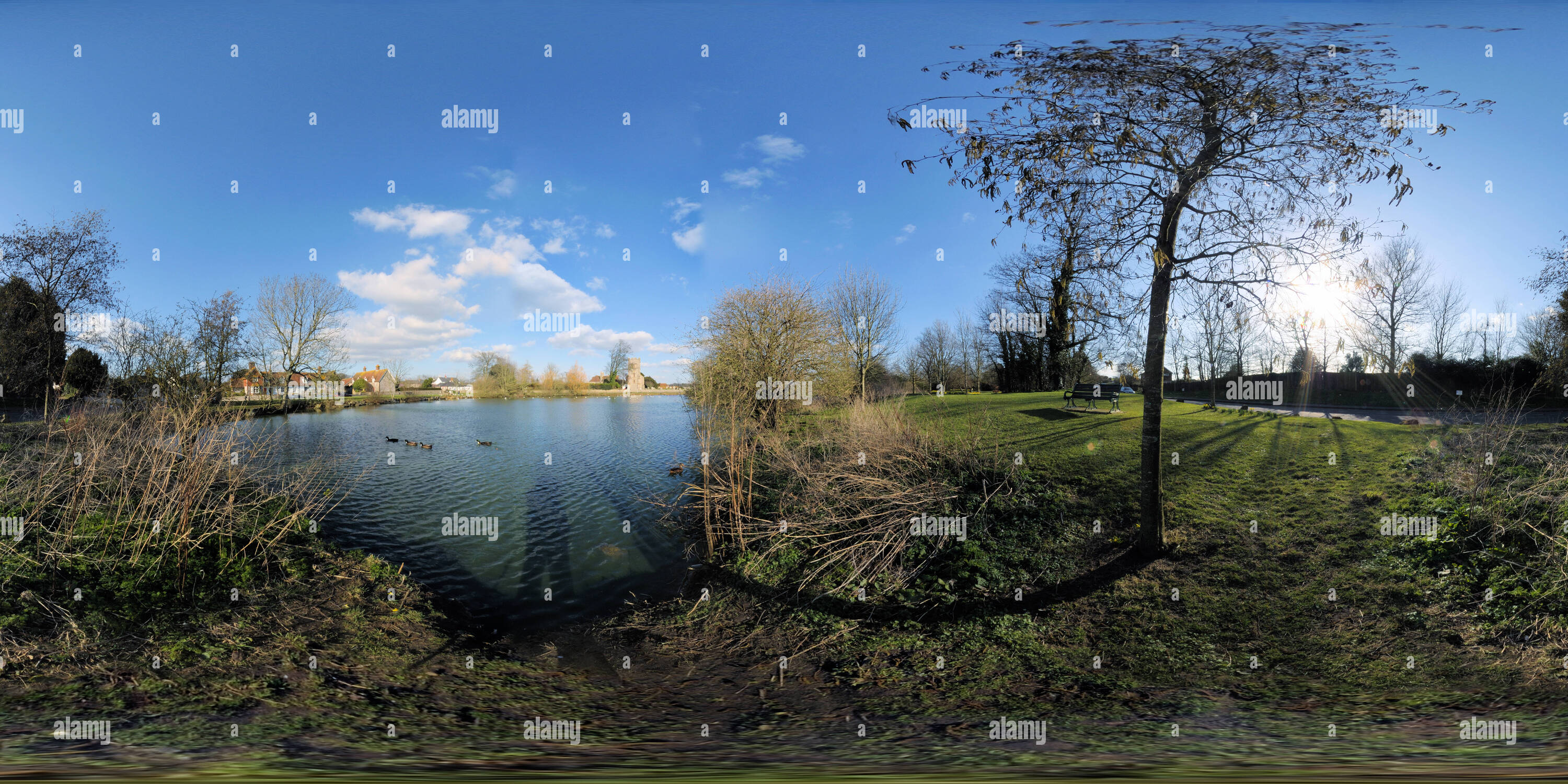 360° view of Falmer village pond - Alamy