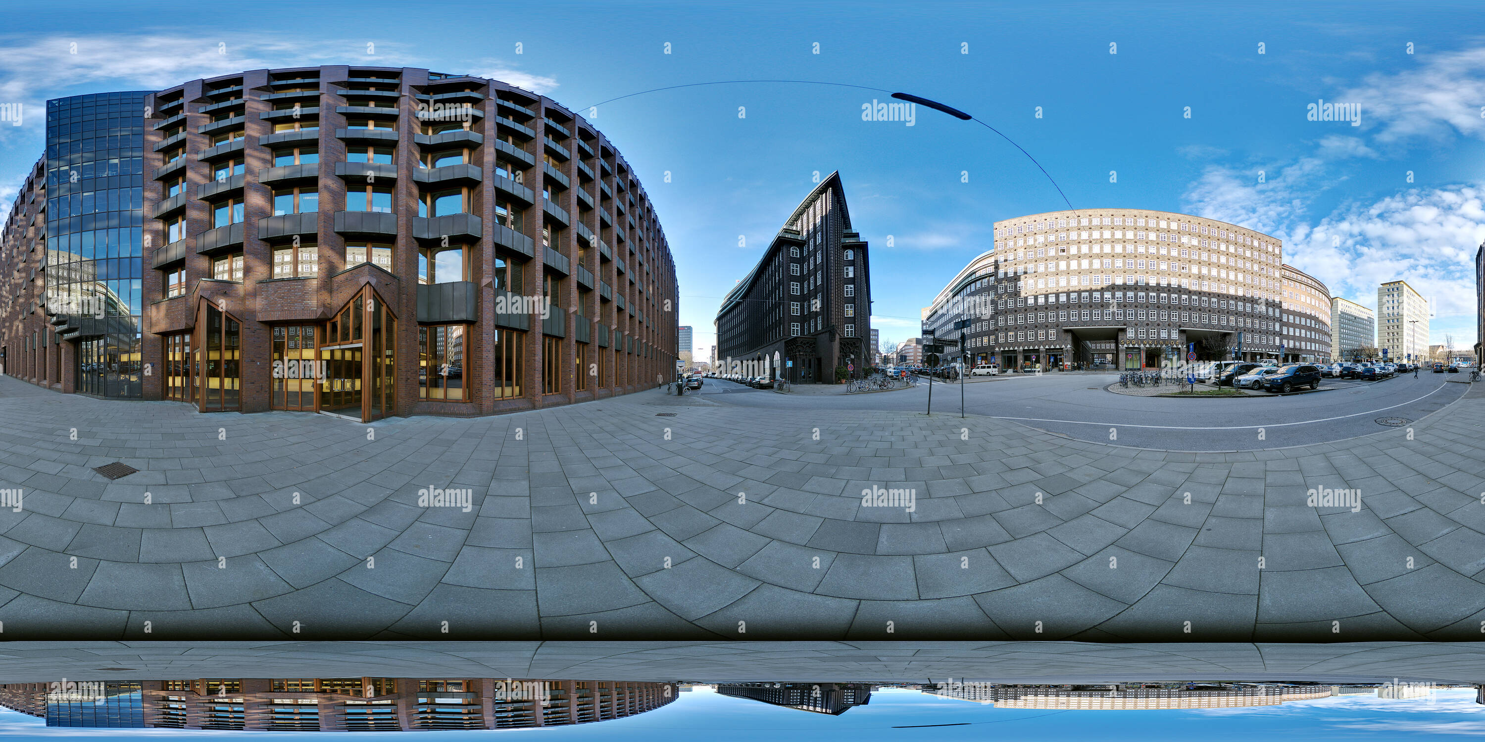 360° view of World-wide famous "Kontorhaus" office building Chile House ...