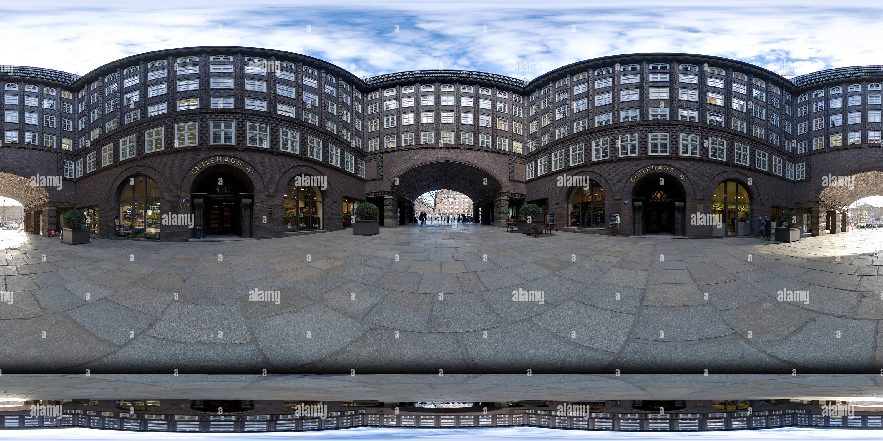 360° view of World-wide famous "Kontorhaus" office building Chile House ...