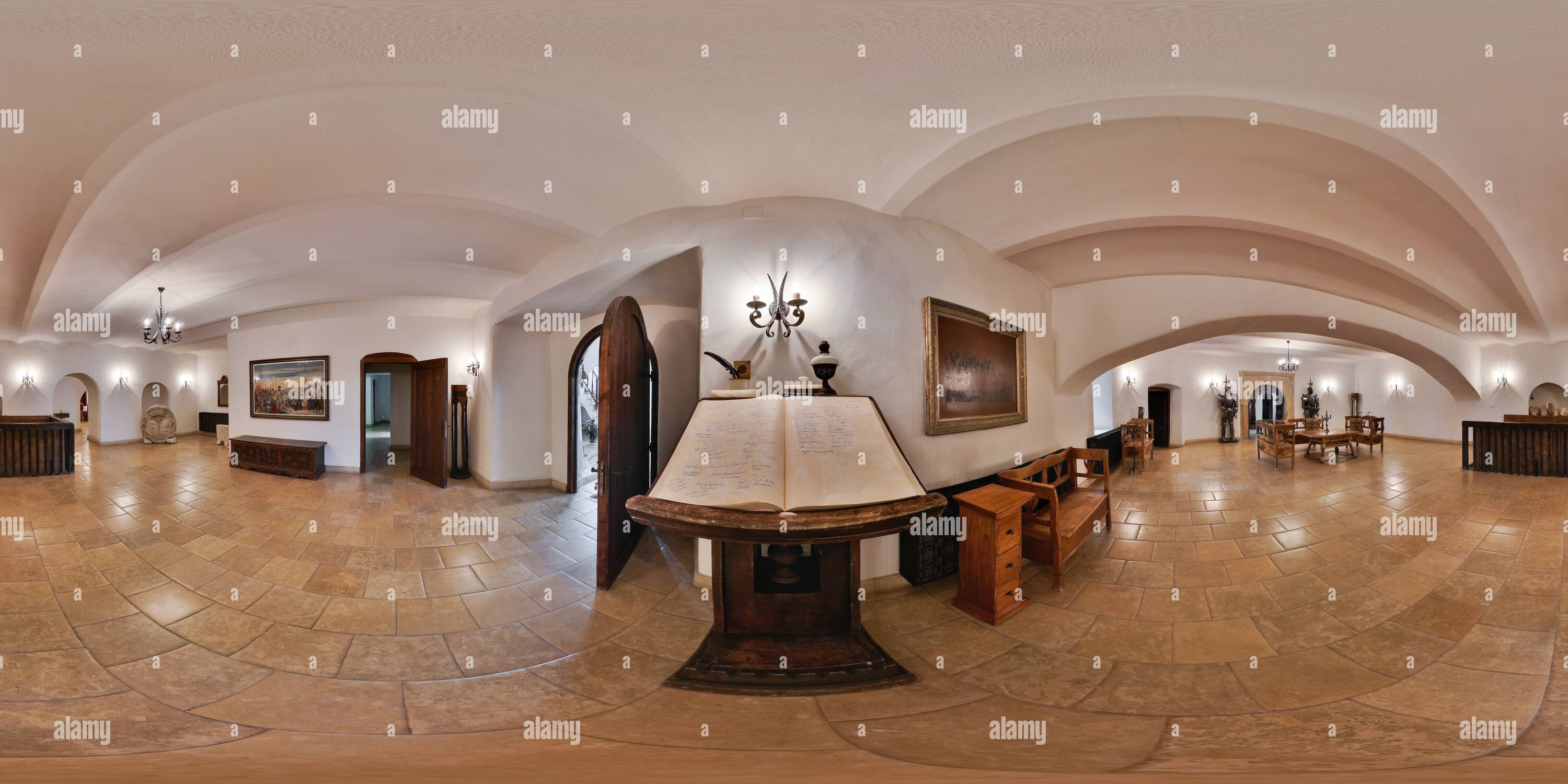 360° view of Guestbook in the arms room (Bethlen-Haller Castle - Alamy