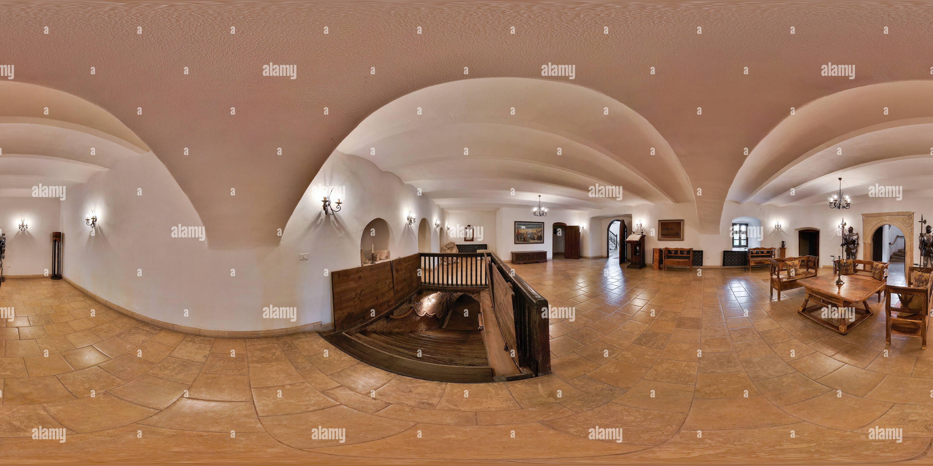 360° view of The arms room and the stairs to the cellar (Bethlen-Haller ...