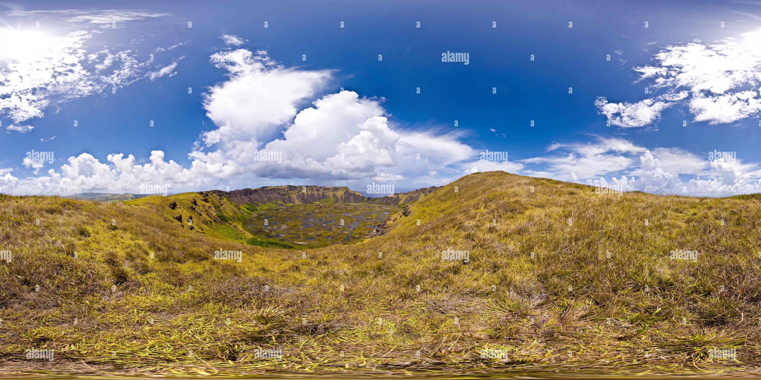 360° view of Rano Kau Volcano (From Top - Alamy