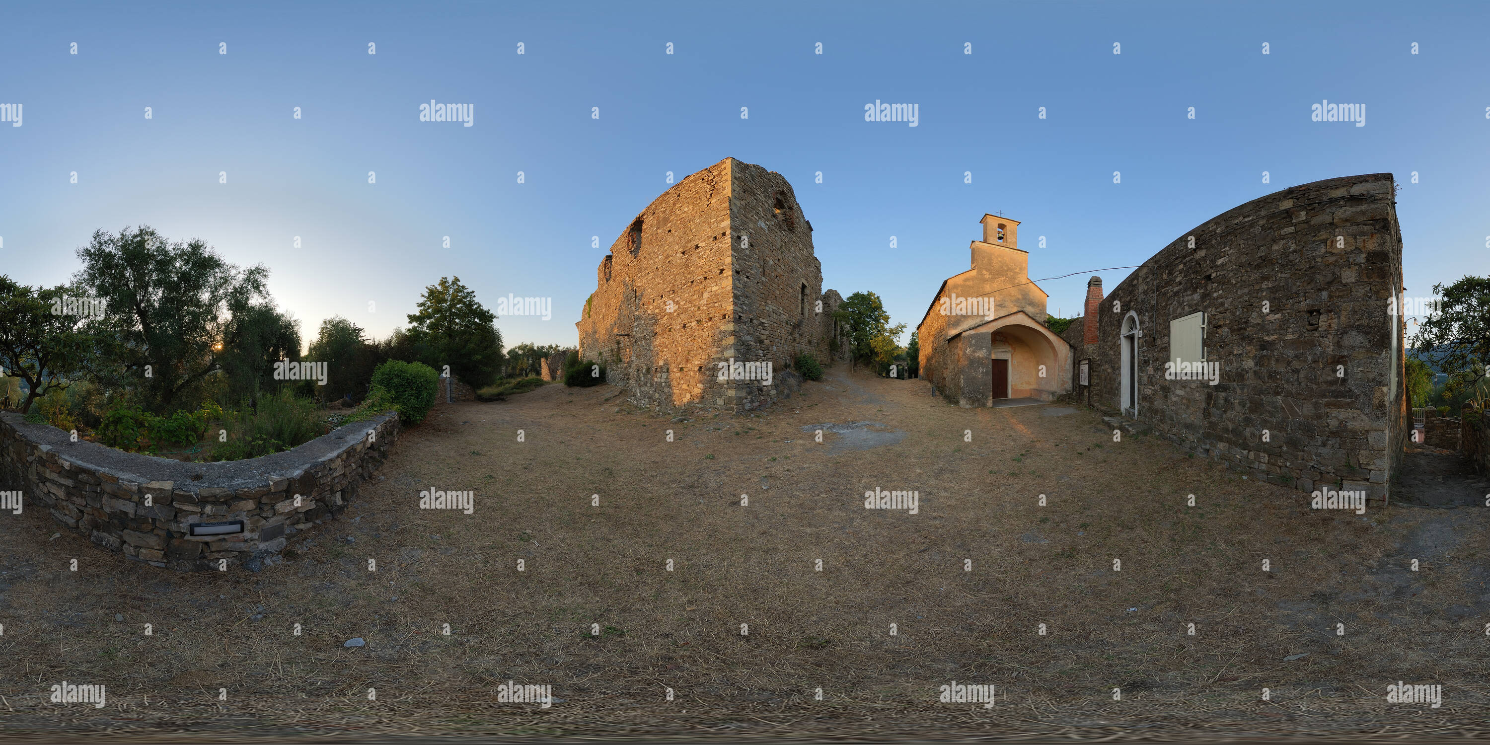360° view of Andora Castello, castle ruins and St. Nicholas church - Alamy