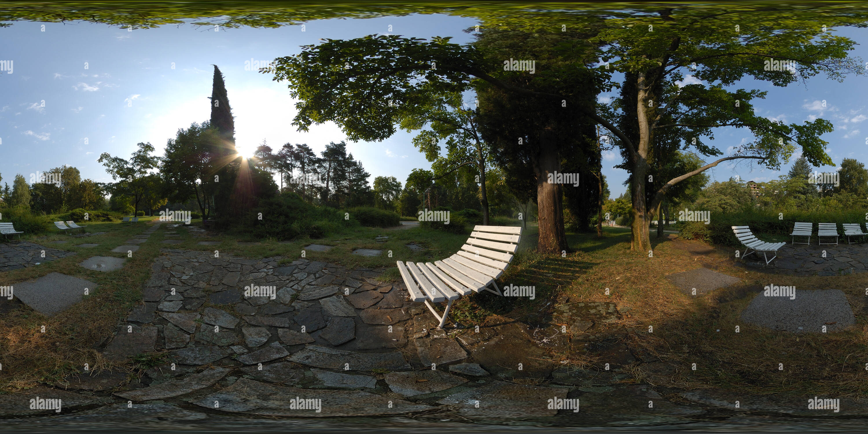 360° view of Sunny bench in Sandansky park - Alamy
