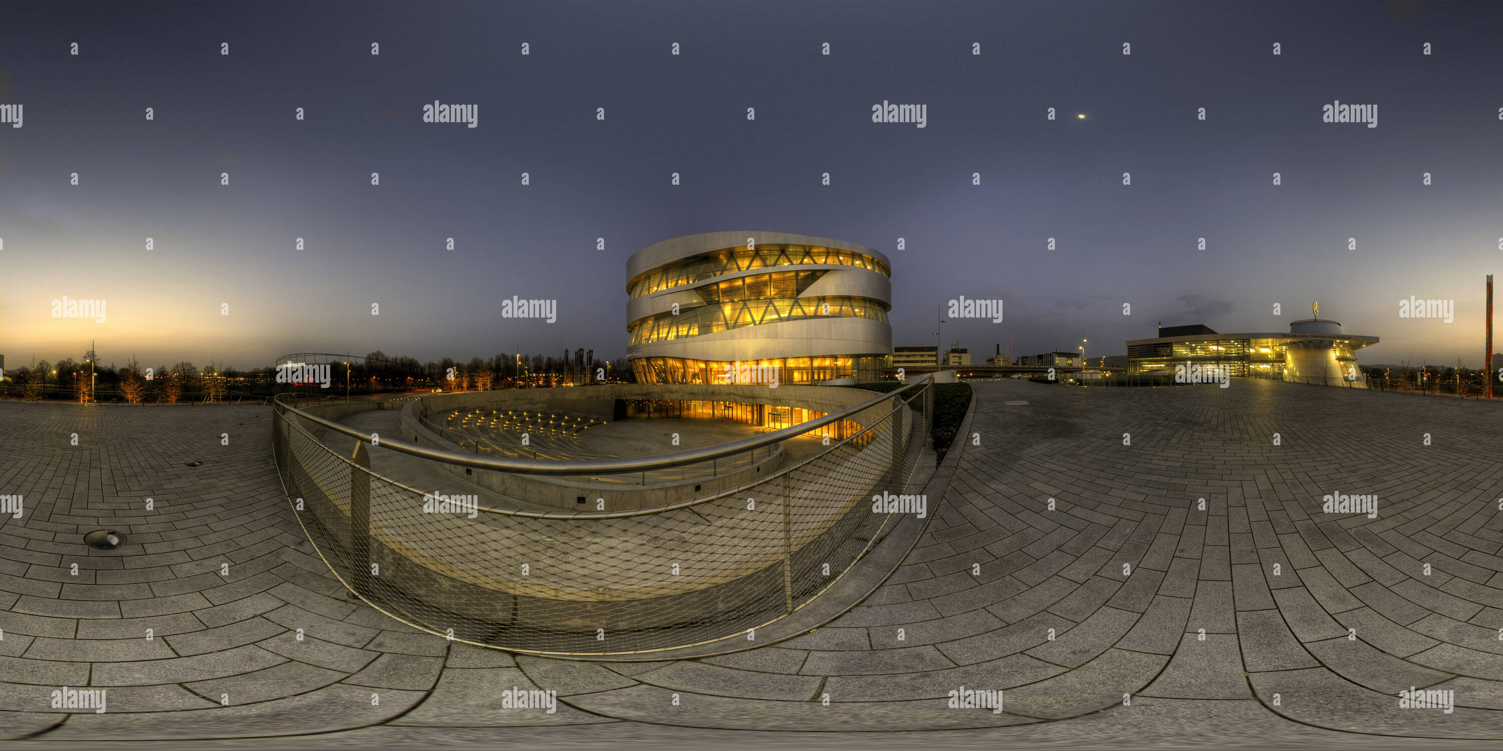 360° view of Mercedes-Benz Museum by night - Alamy