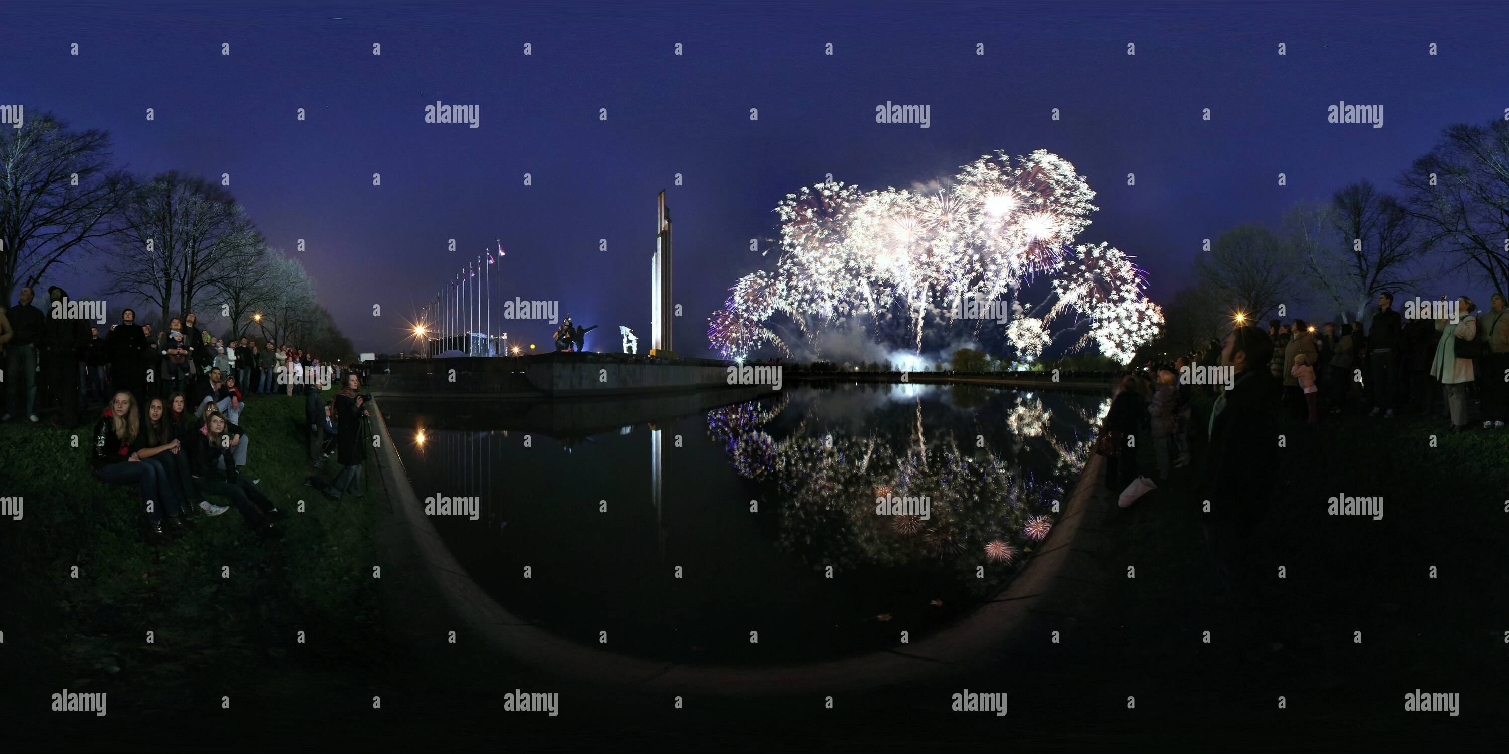 360° view of Victory day fireworks at the Victory park in Riga - Alamy