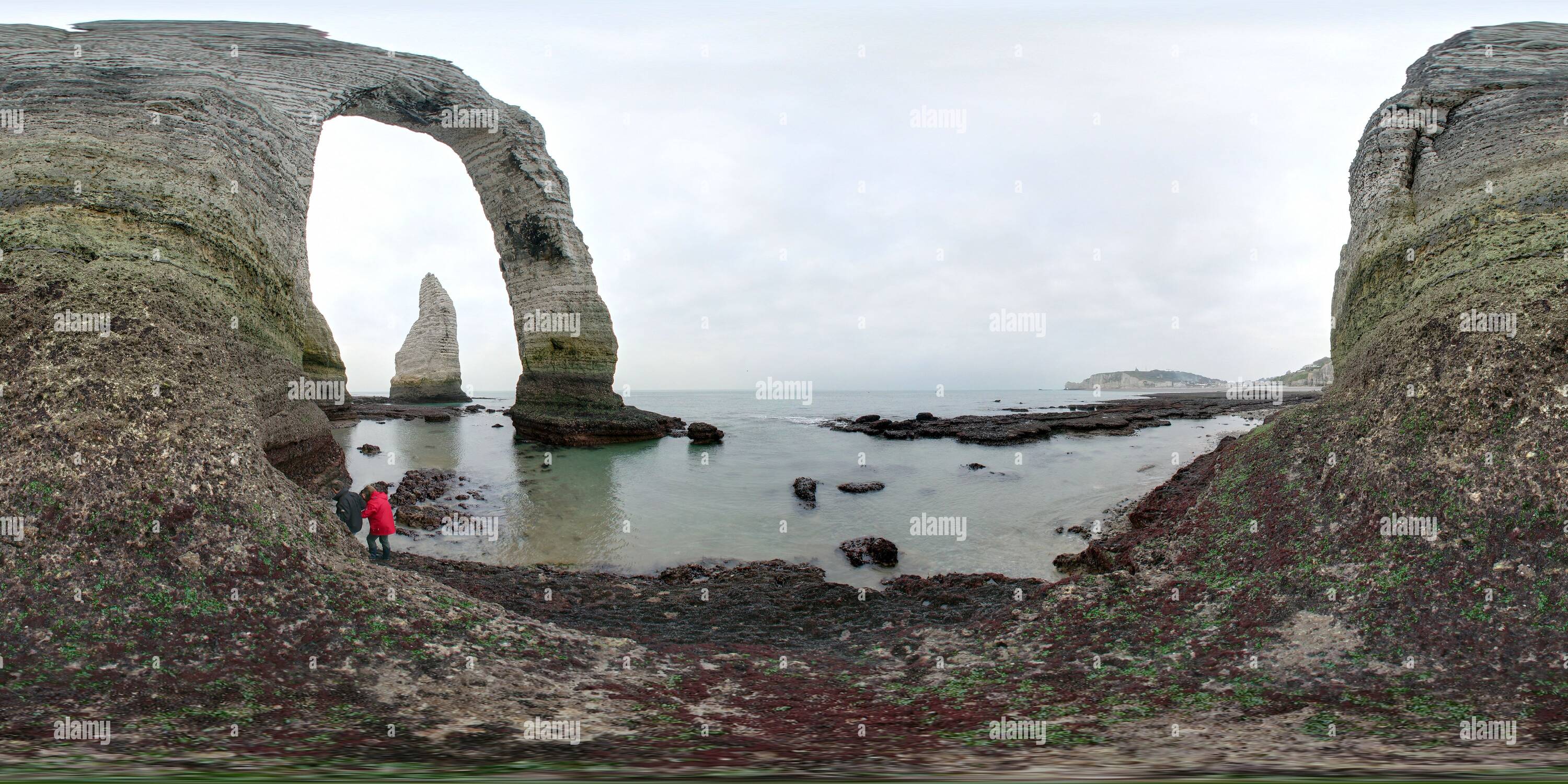 360° view of Walking under the "elephant" cliff of Etretat, Normandie ...