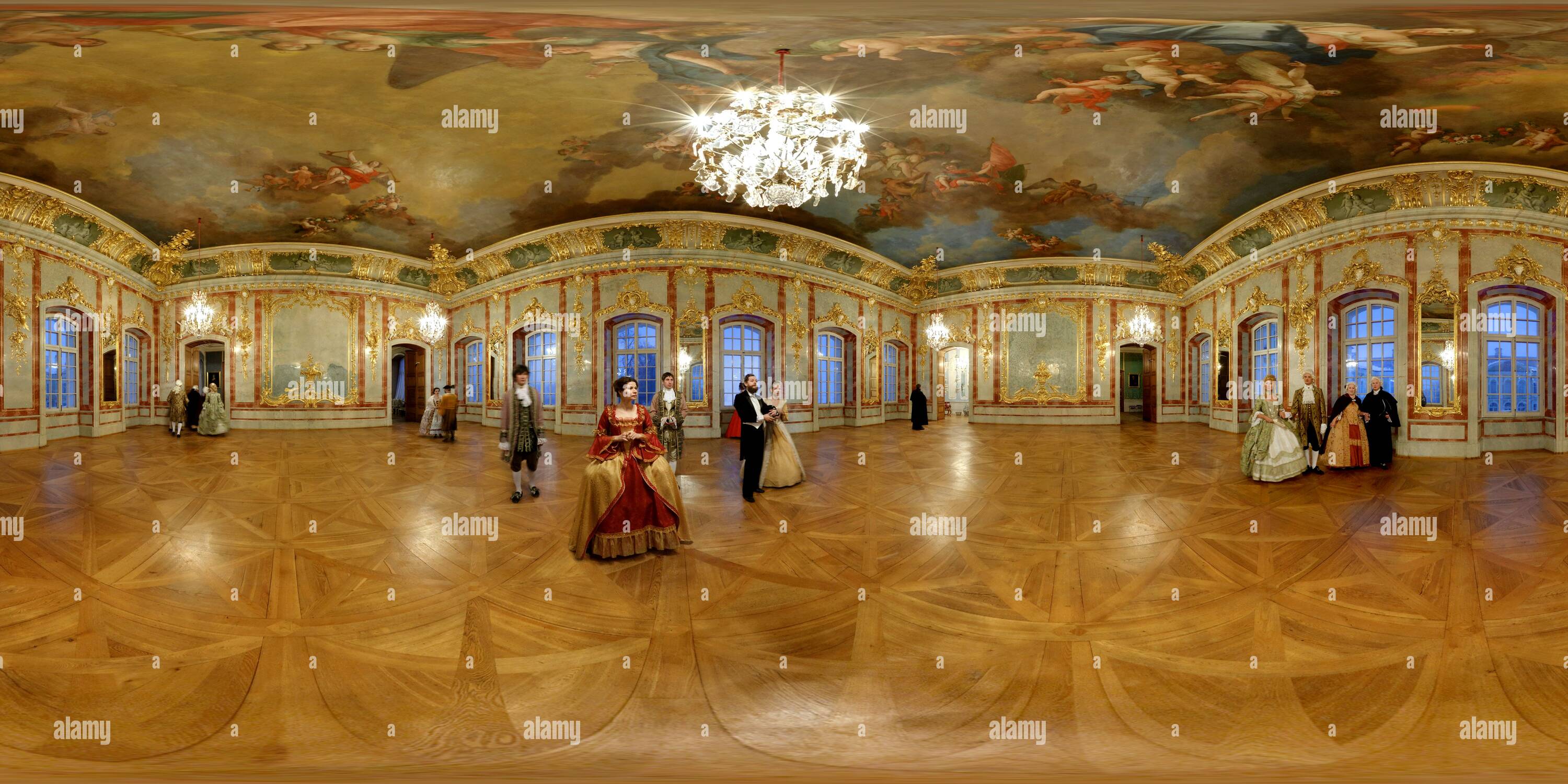 360° view of Baroque dance reenactors at the Golden Hall in Rundale ...