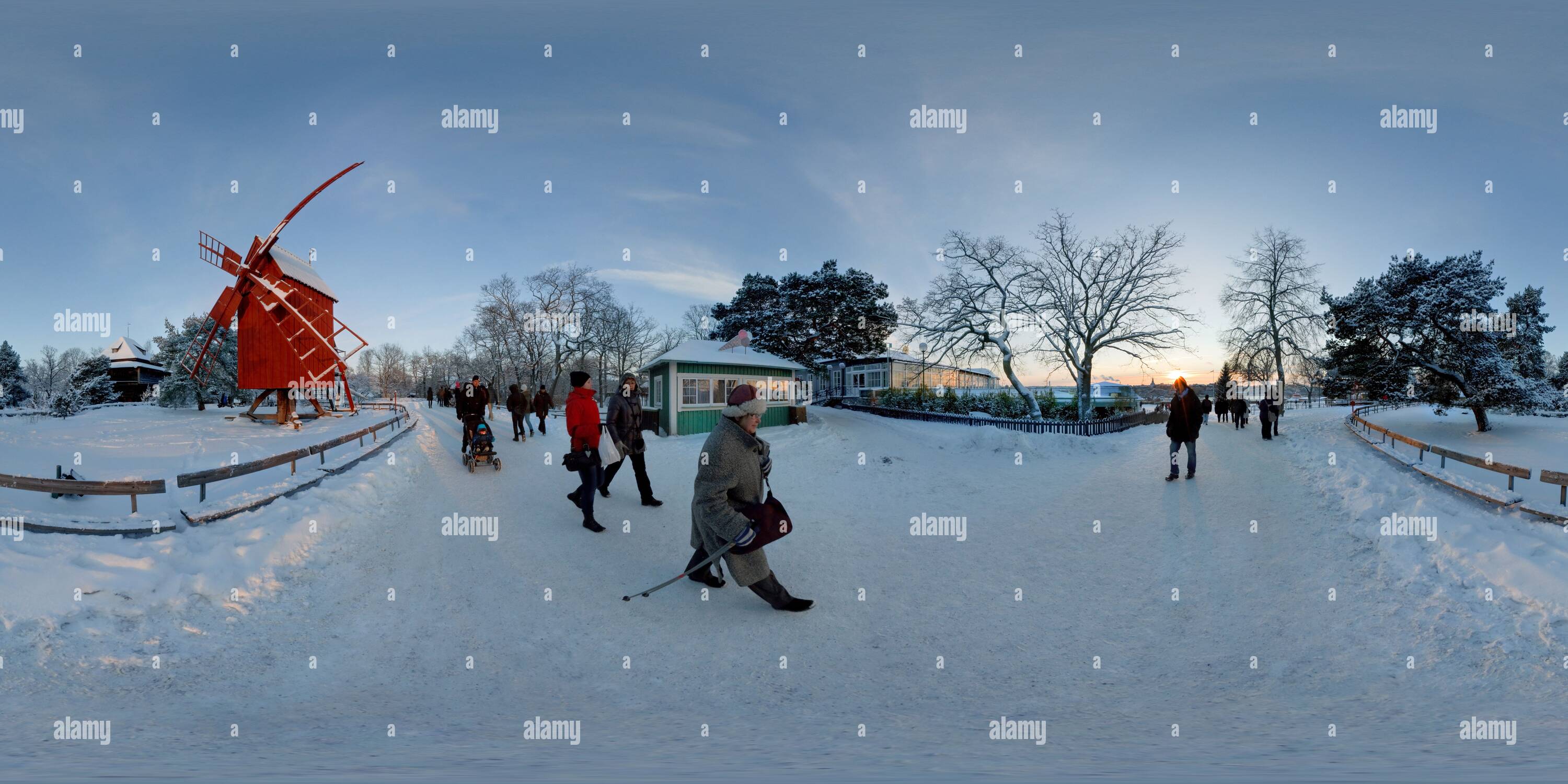 360° view of Winter sunset at Skansen open-air museum, Stockholm - Alamy