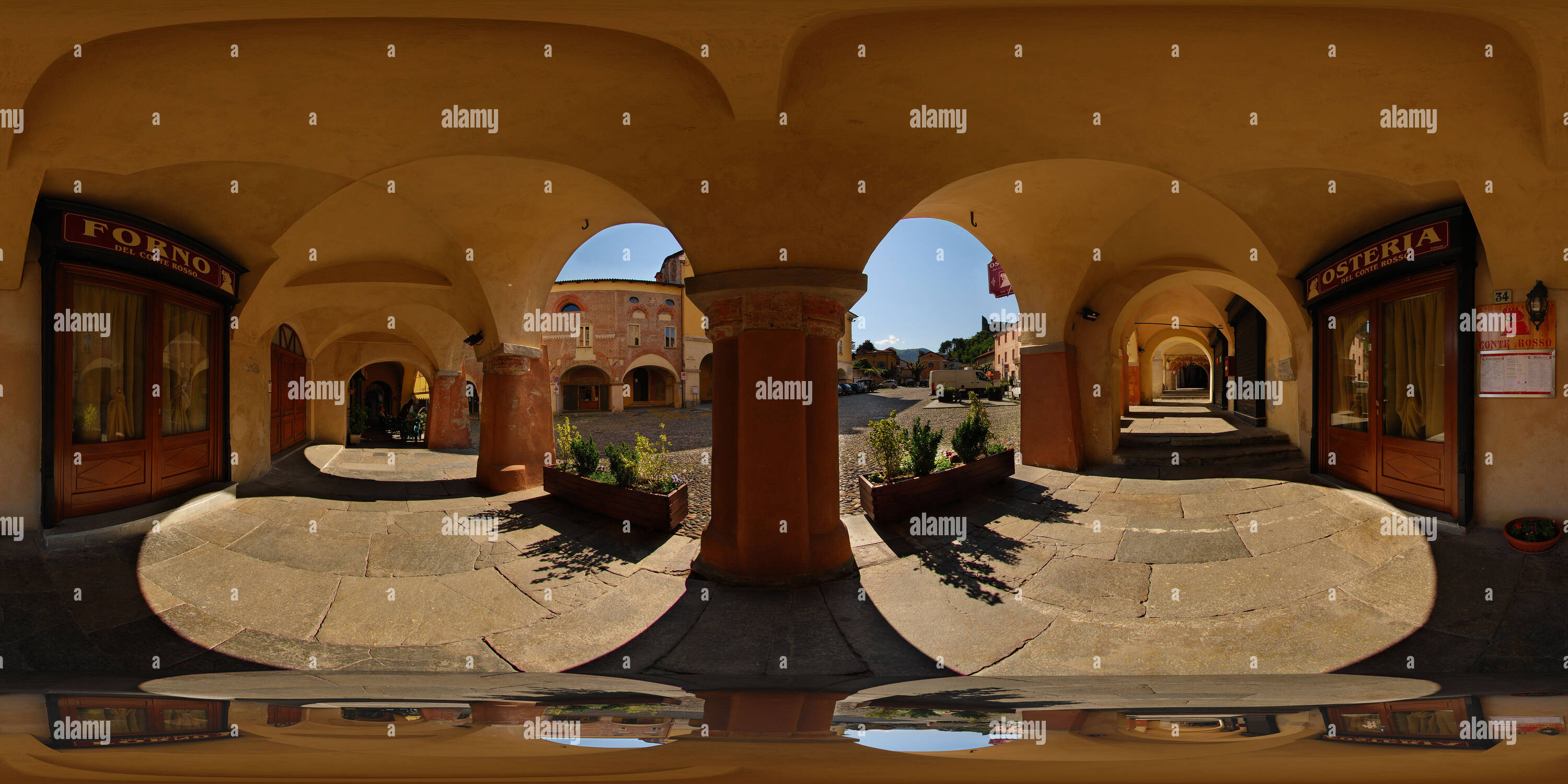 360° view of Avigliana, medieval arcades - Alamy