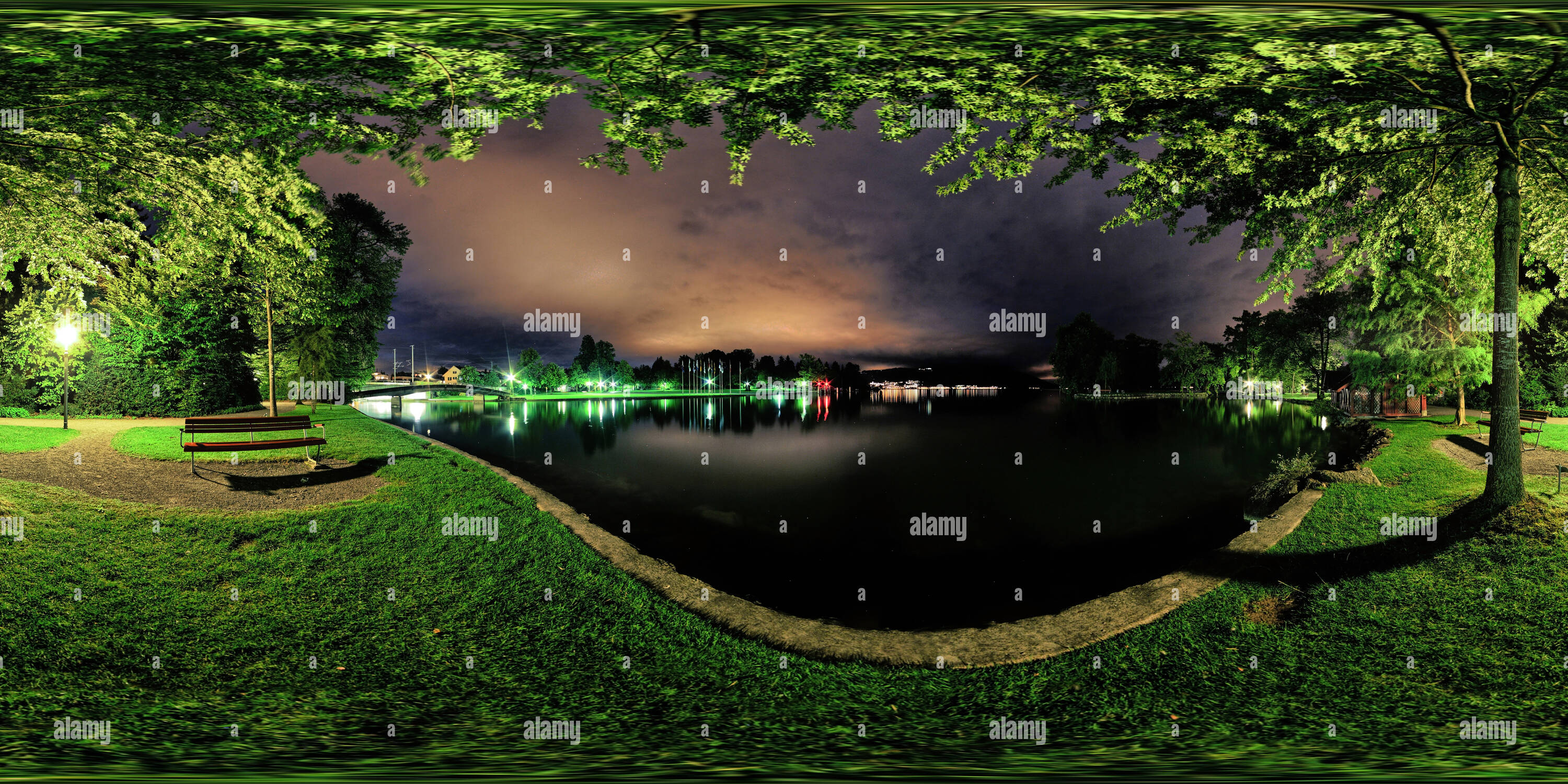 360° view of Nightview of Zug lake in Cham - Alamy