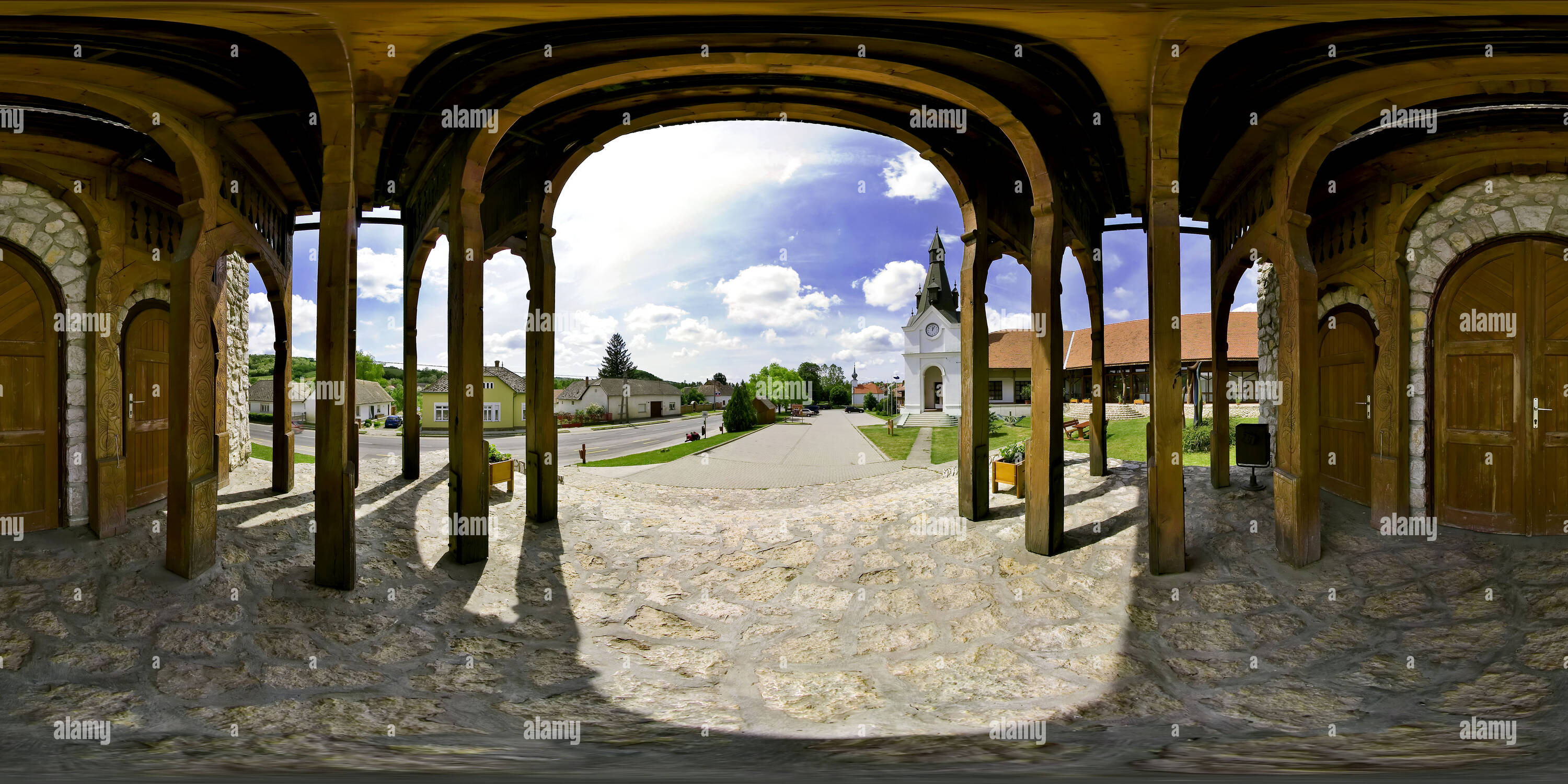 360° view of Community centre - Entrace szekler gate - Alamy