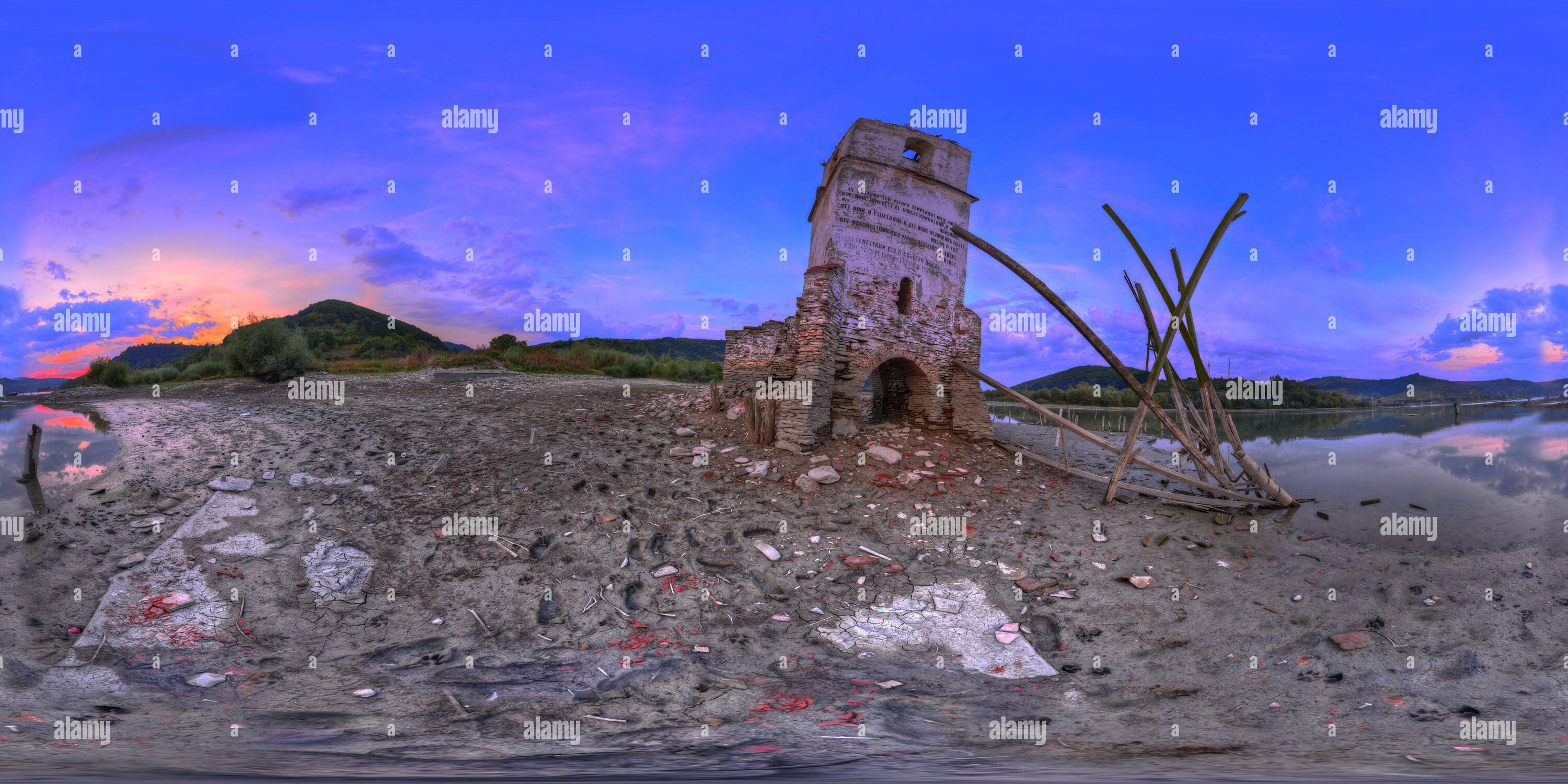 360° view of The flooded Church of the Bezid Lake, Transsylvania - Alamy
