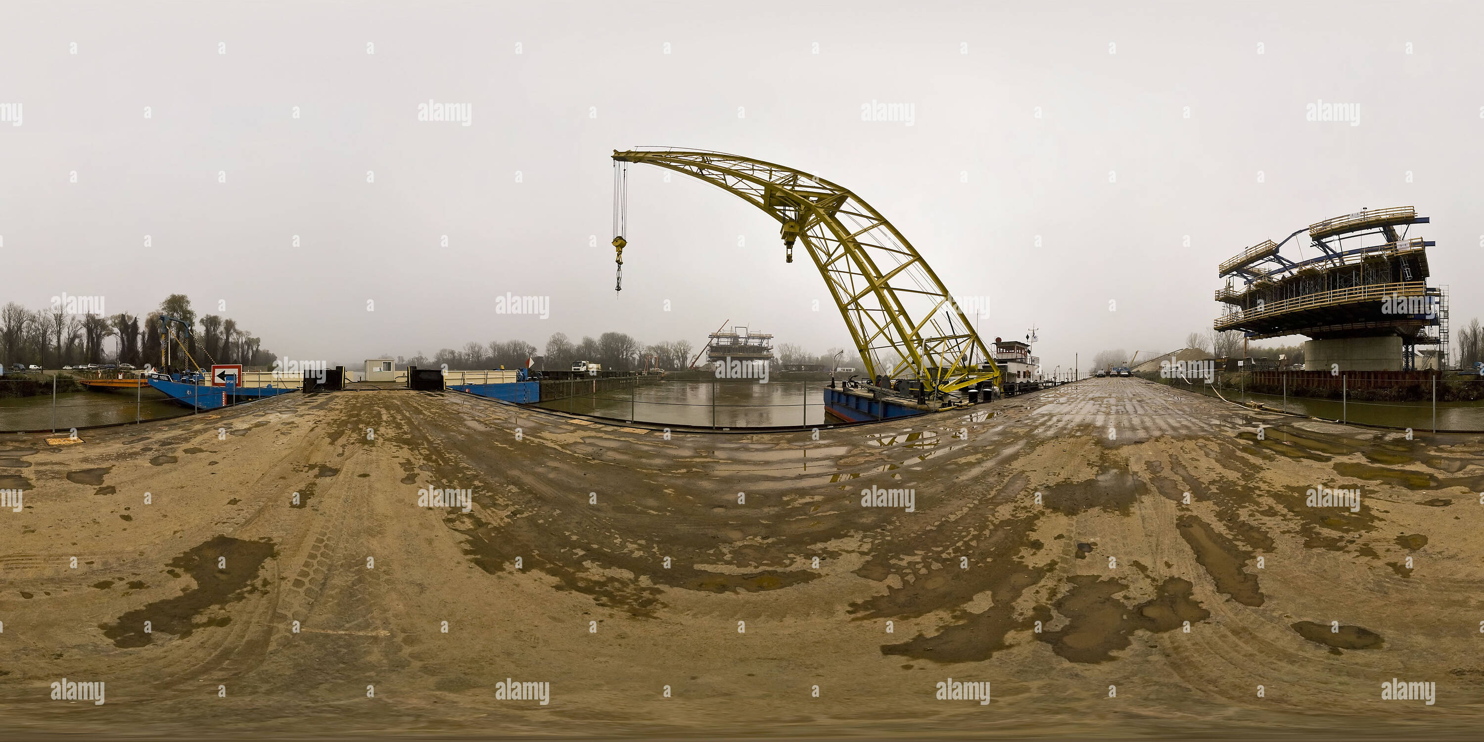 360° view of Building of a new M43 motorway bridge Tisza on a river ...