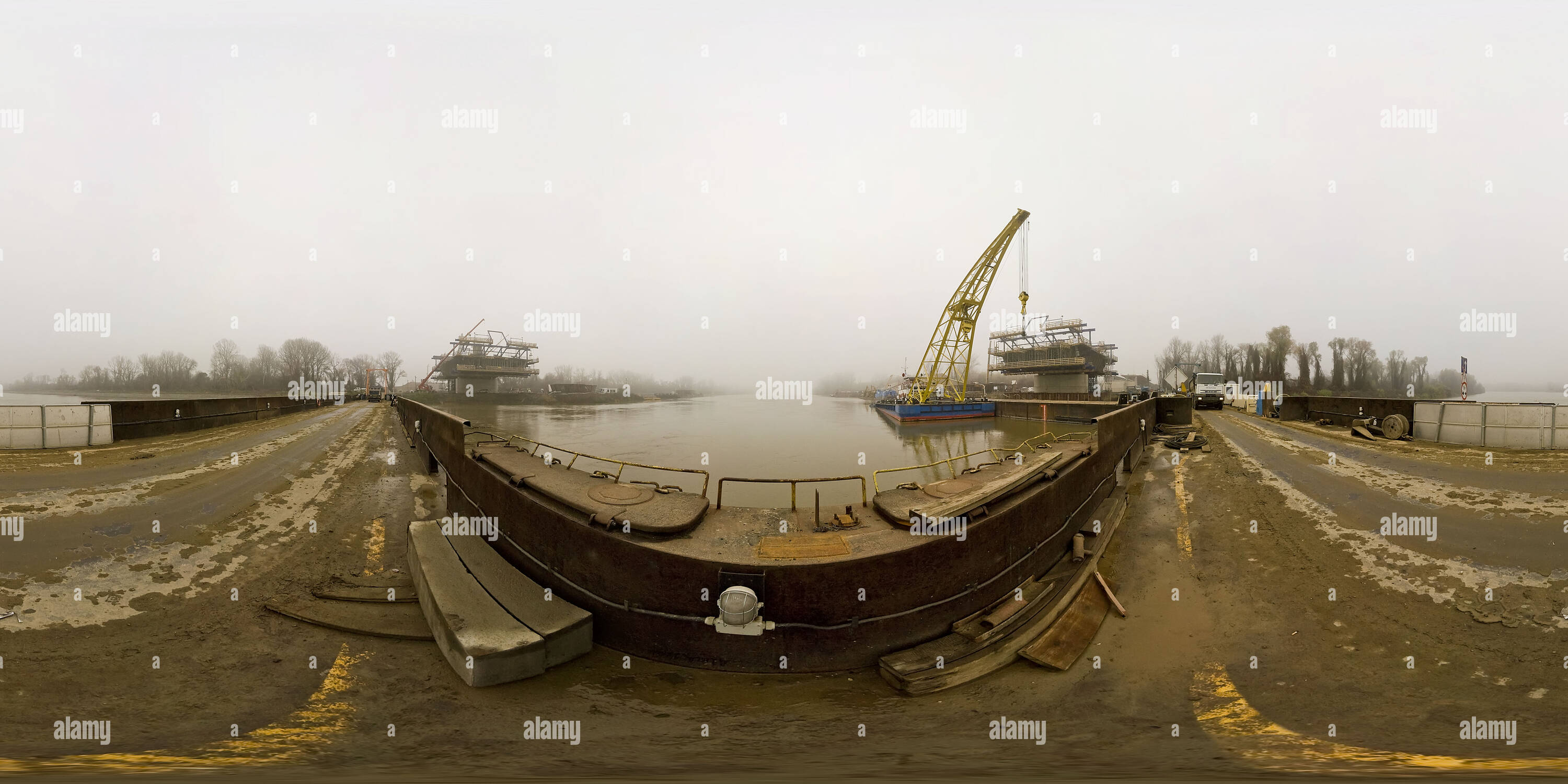 360° view of Building of a new M43 motorway bridge Tisza on a river ...