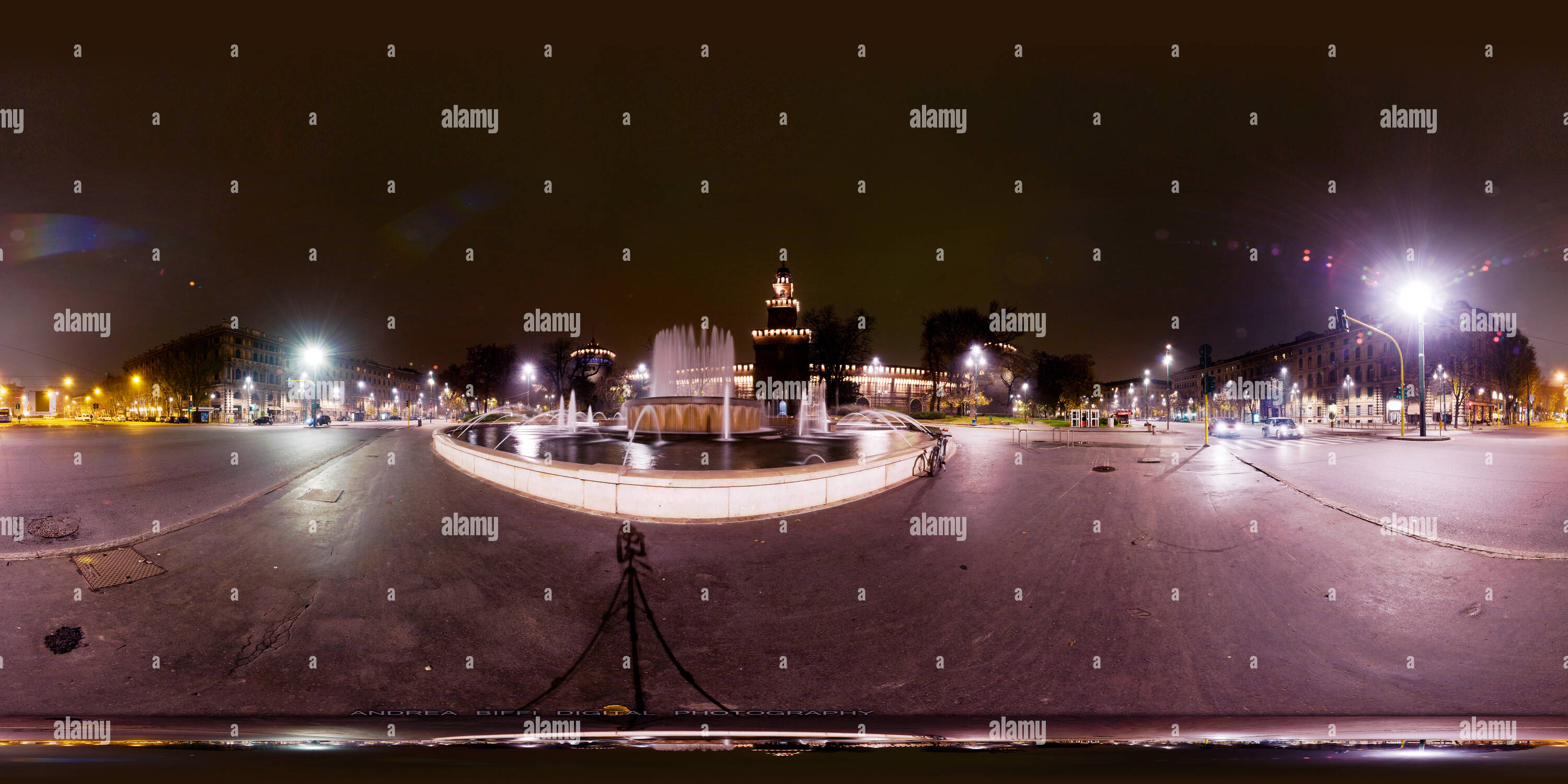 360° view of Fable Castle by night in Milan - Alamy
