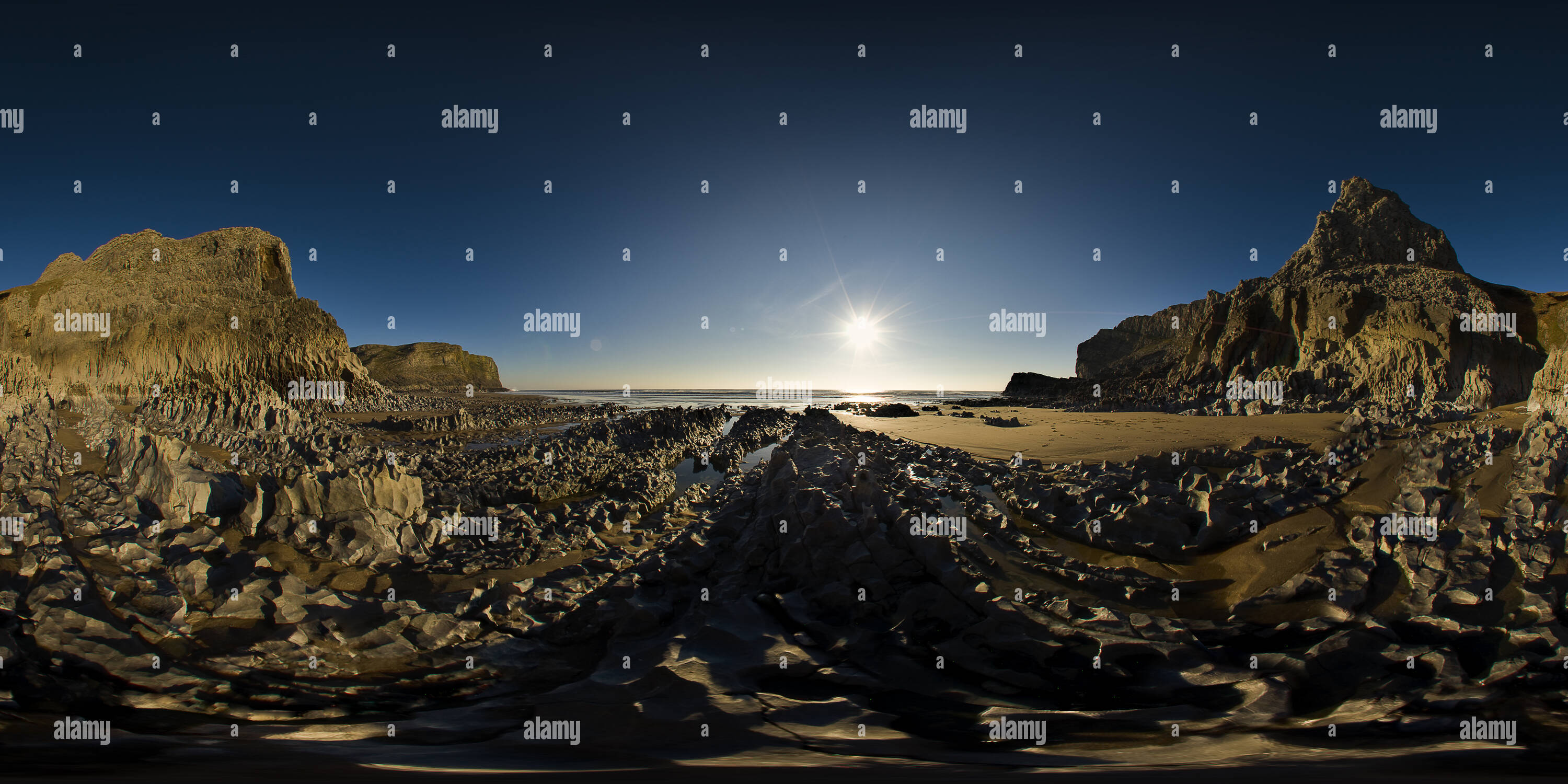 360° view of Mewslade Bay, Gower Peninsula, West Glamorgan, Wales - Alamy