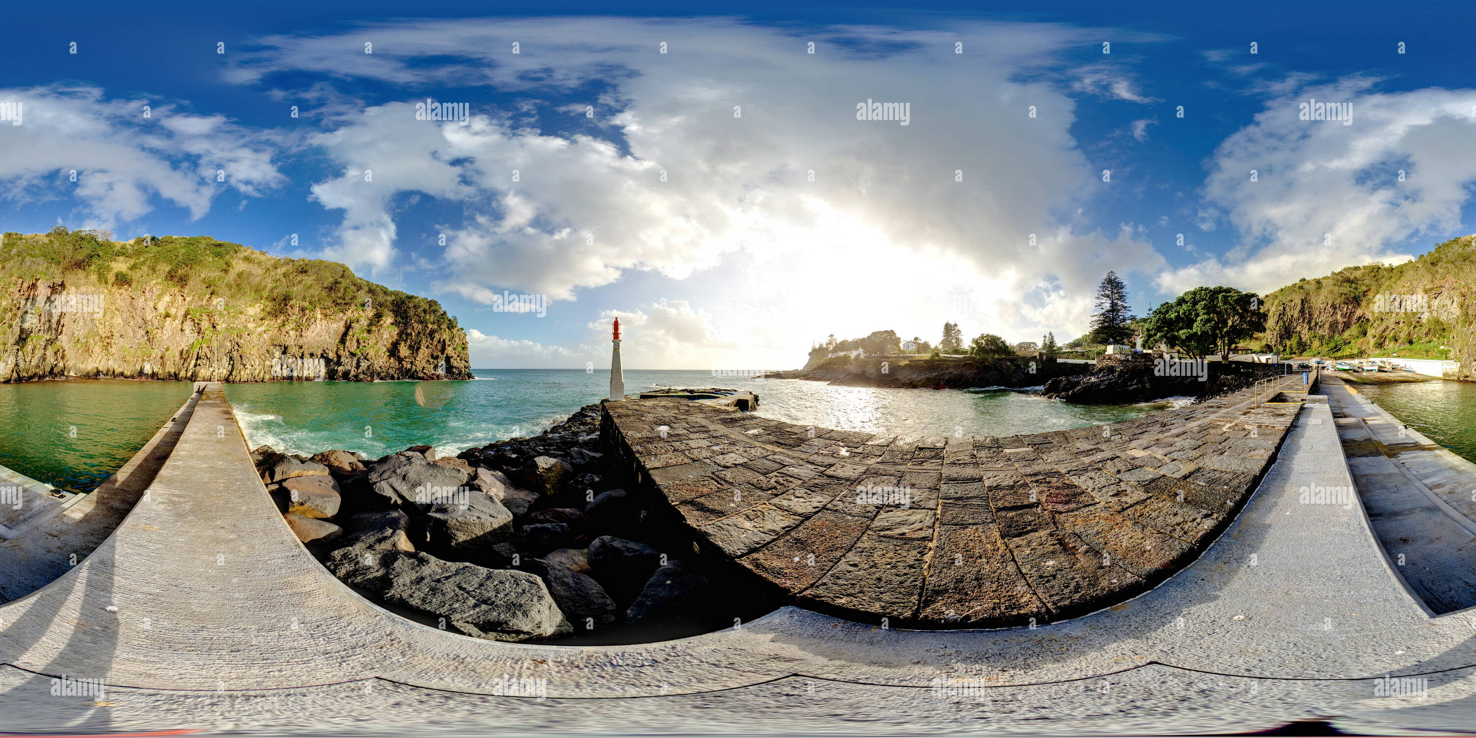 360° view of Caloura Harbour, São Miguel - Alamy