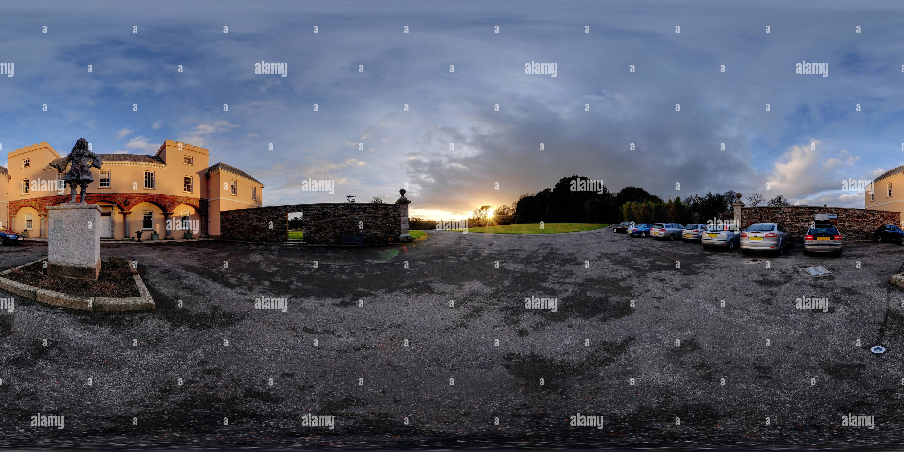 360° view of Pentillie Castle, Front door and courtyard - Alamy