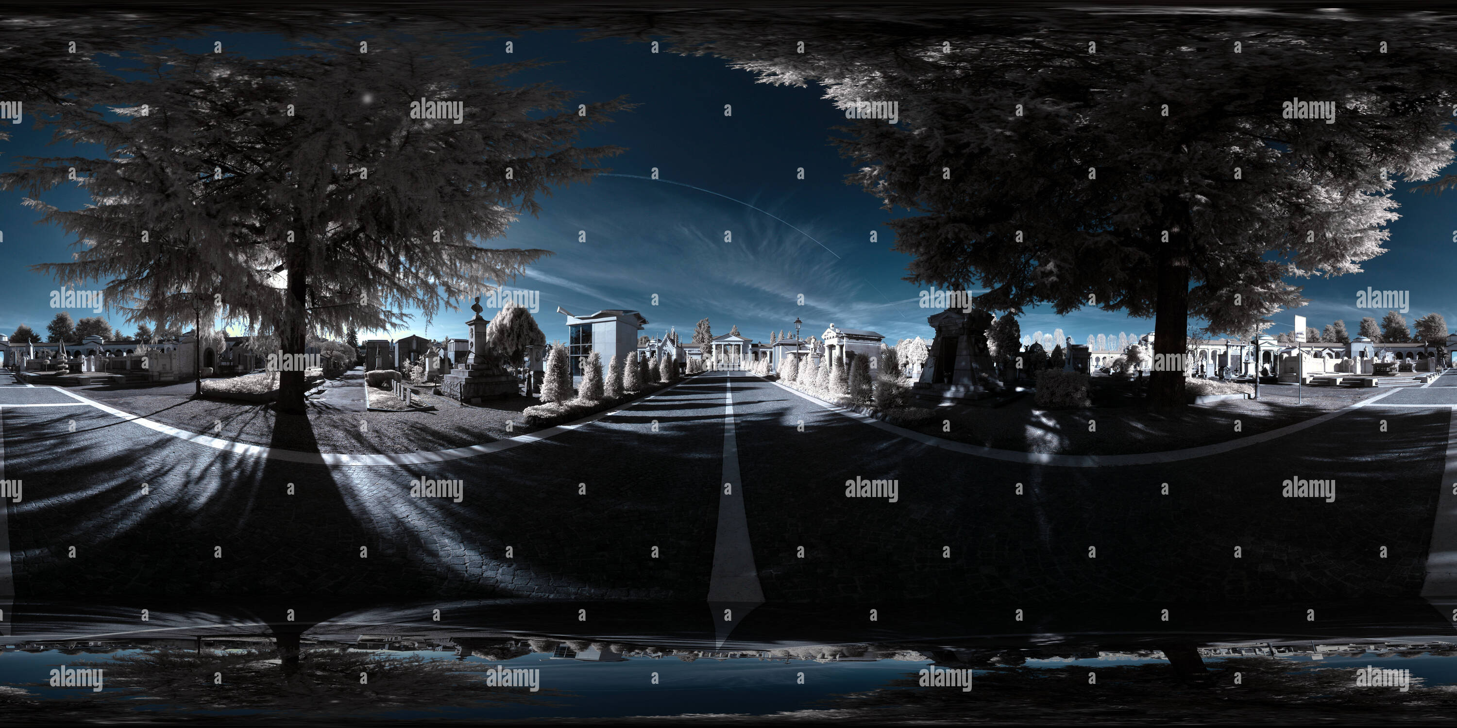 360° view of Monumental Cemetery, infrared panorama - Alamy