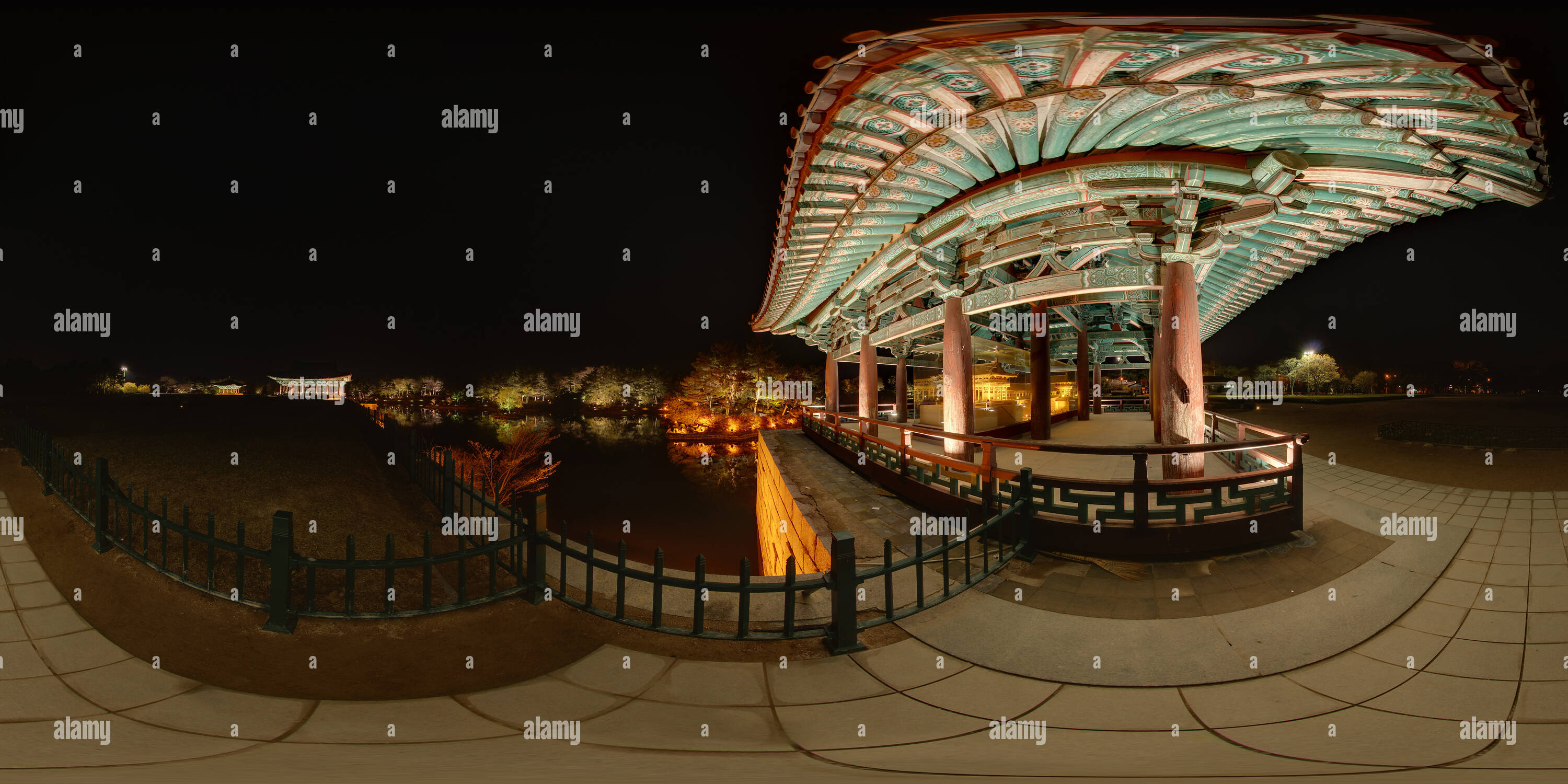 360° view of Night View of Anapji (pond) from the main building ...