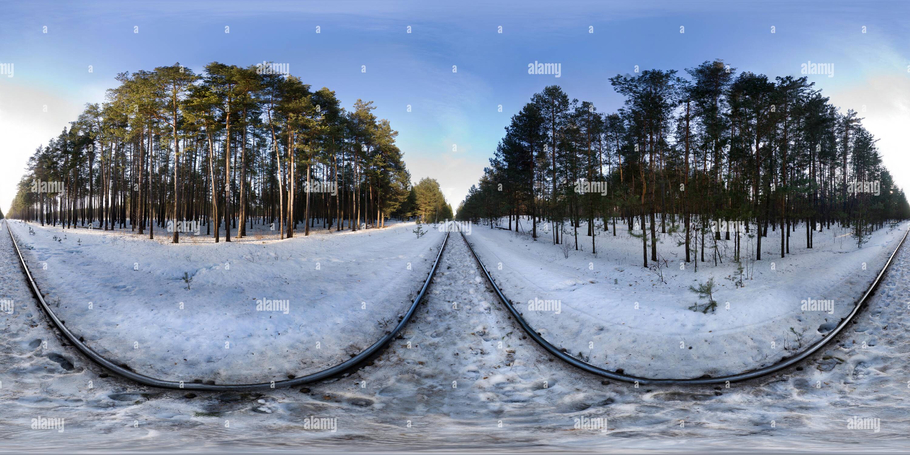 360° view of Winter Railway in the forest - Alamy