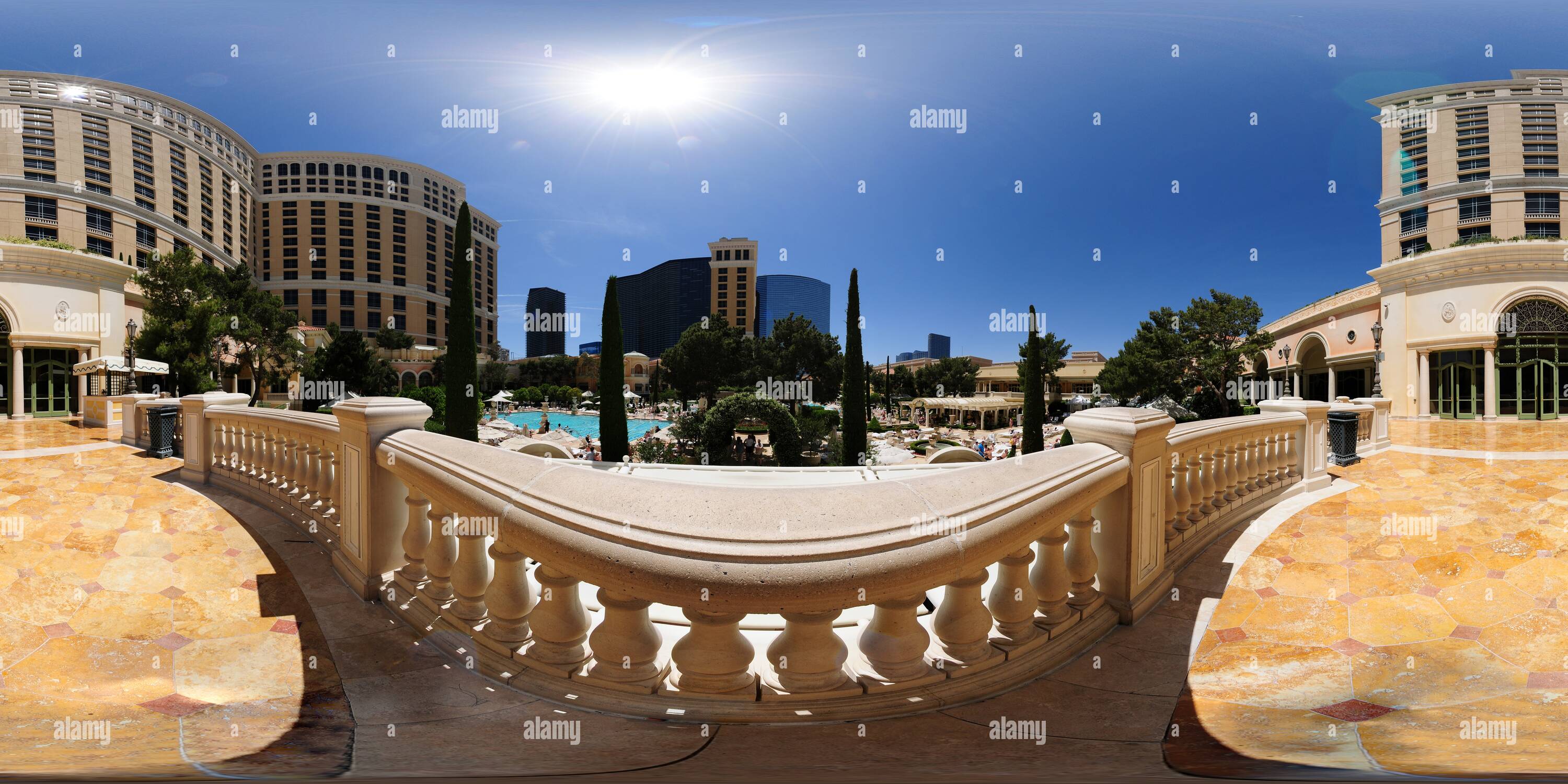 360° view of Overlooking the Bellagio Pool area - Alamy