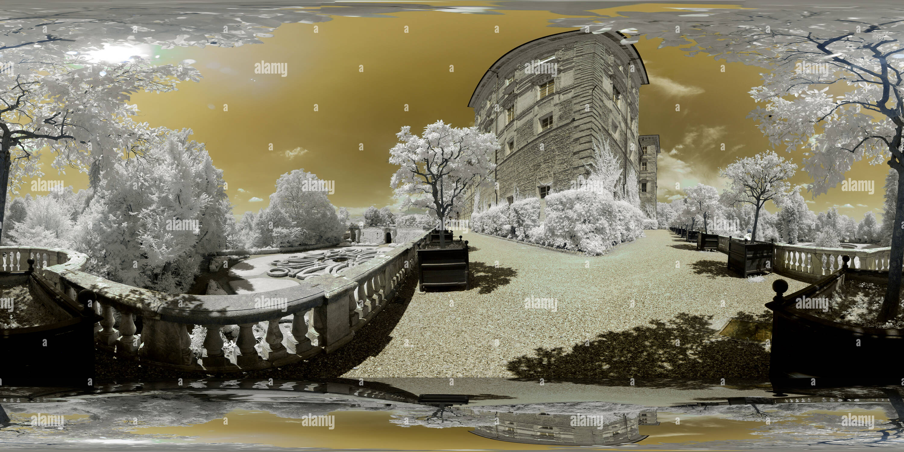 360° view of Aglié Ducal Castle, infrared panorama - Alamy