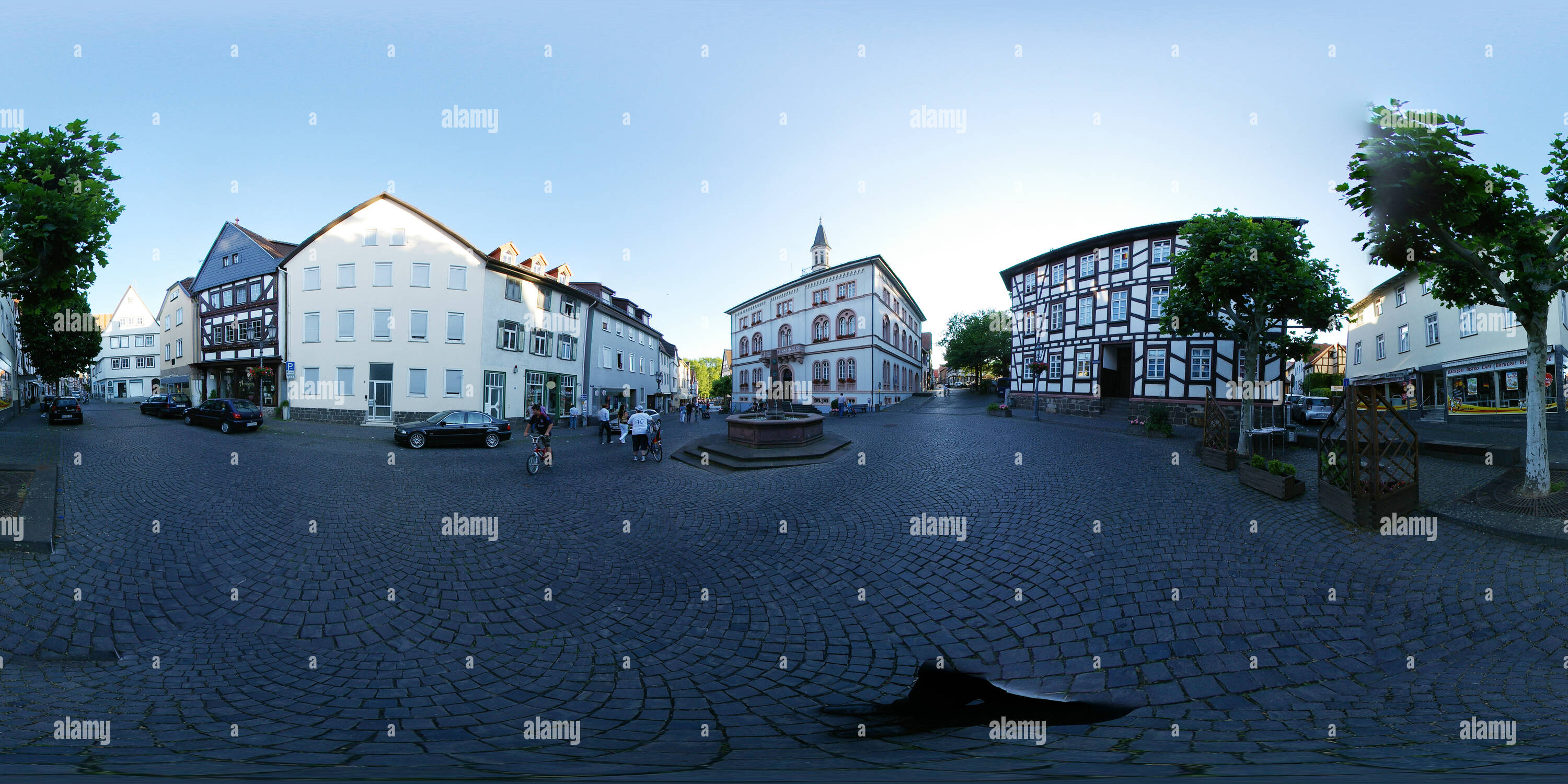 360° view of Marketplace in the city Lich, a summer evening in Hessen ...