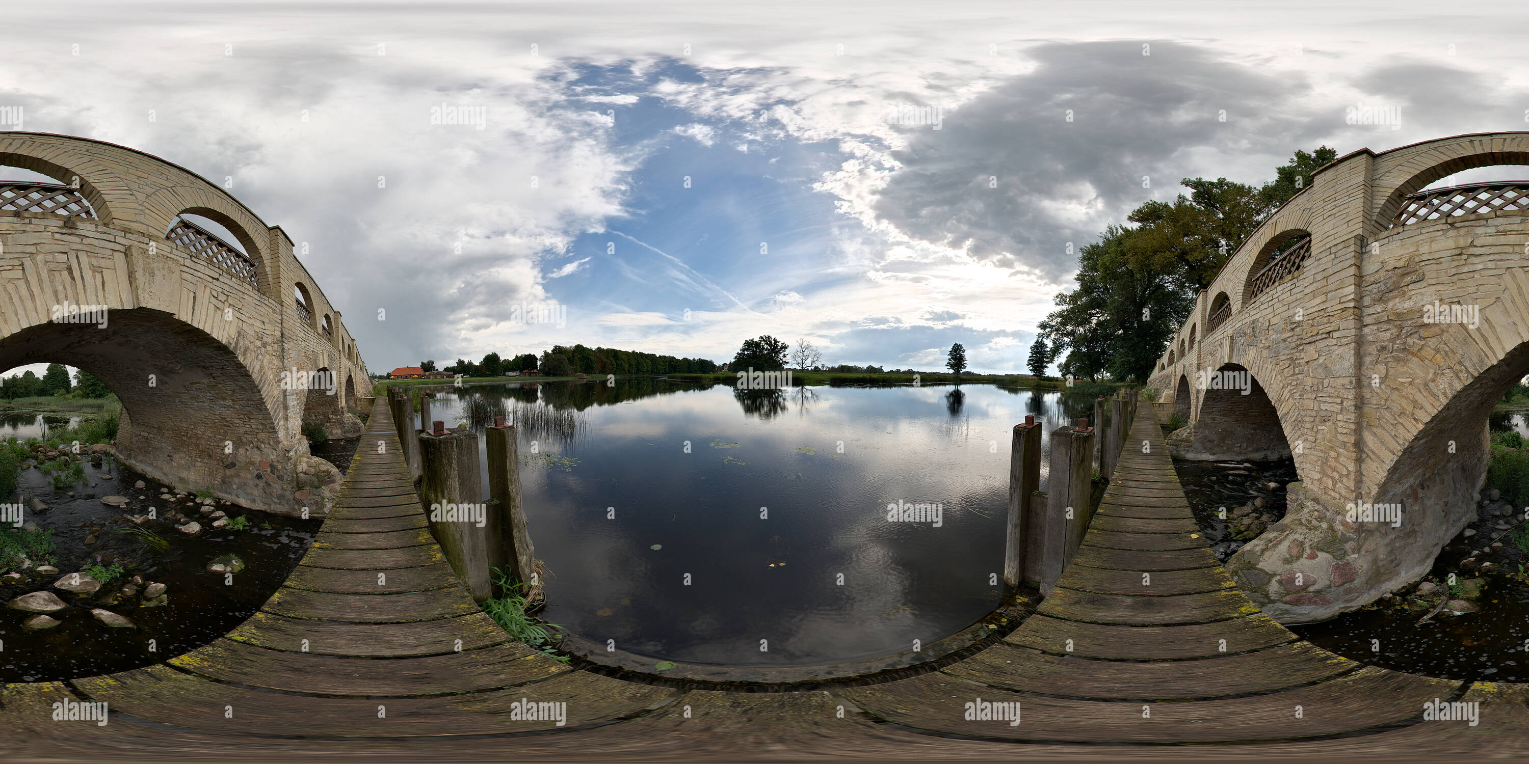 360° view of Pakruojis manor bridge and dam - Alamy