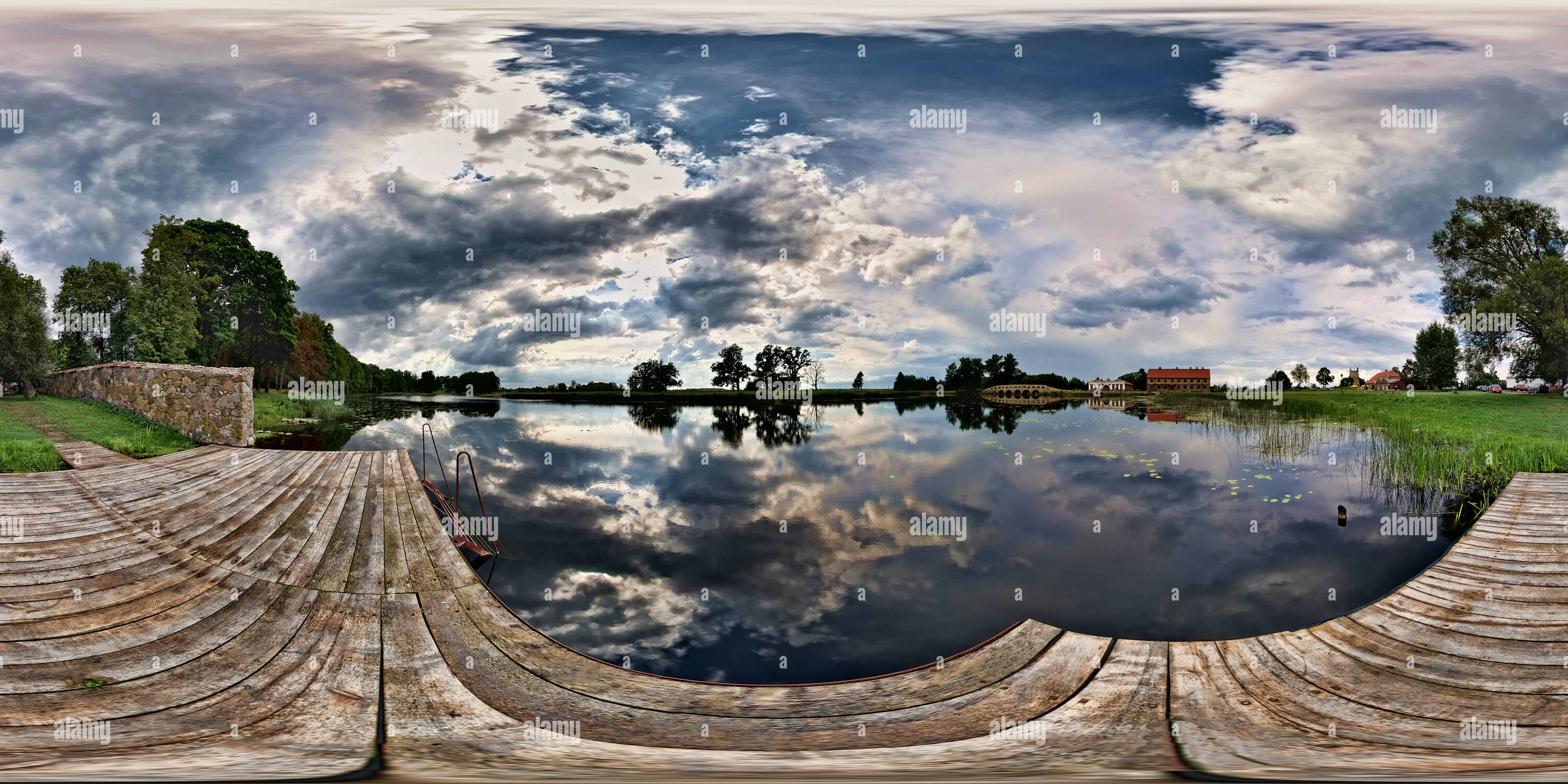 360° view of Pakruojis Manor. River "Kruoja - Alamy