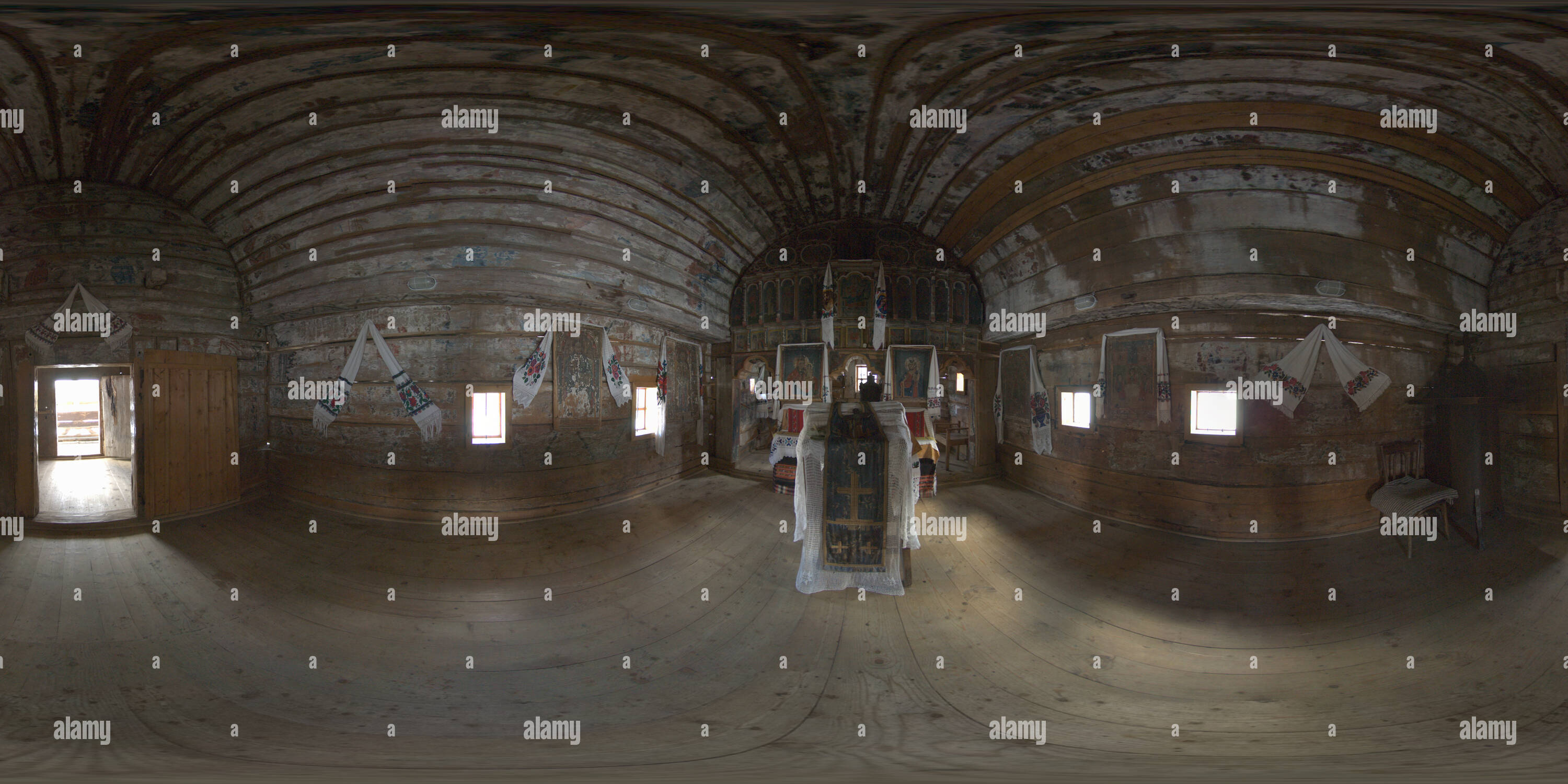 360° view of „Dormition of Mother of God” Wooden Church (1599), Moisei ...
