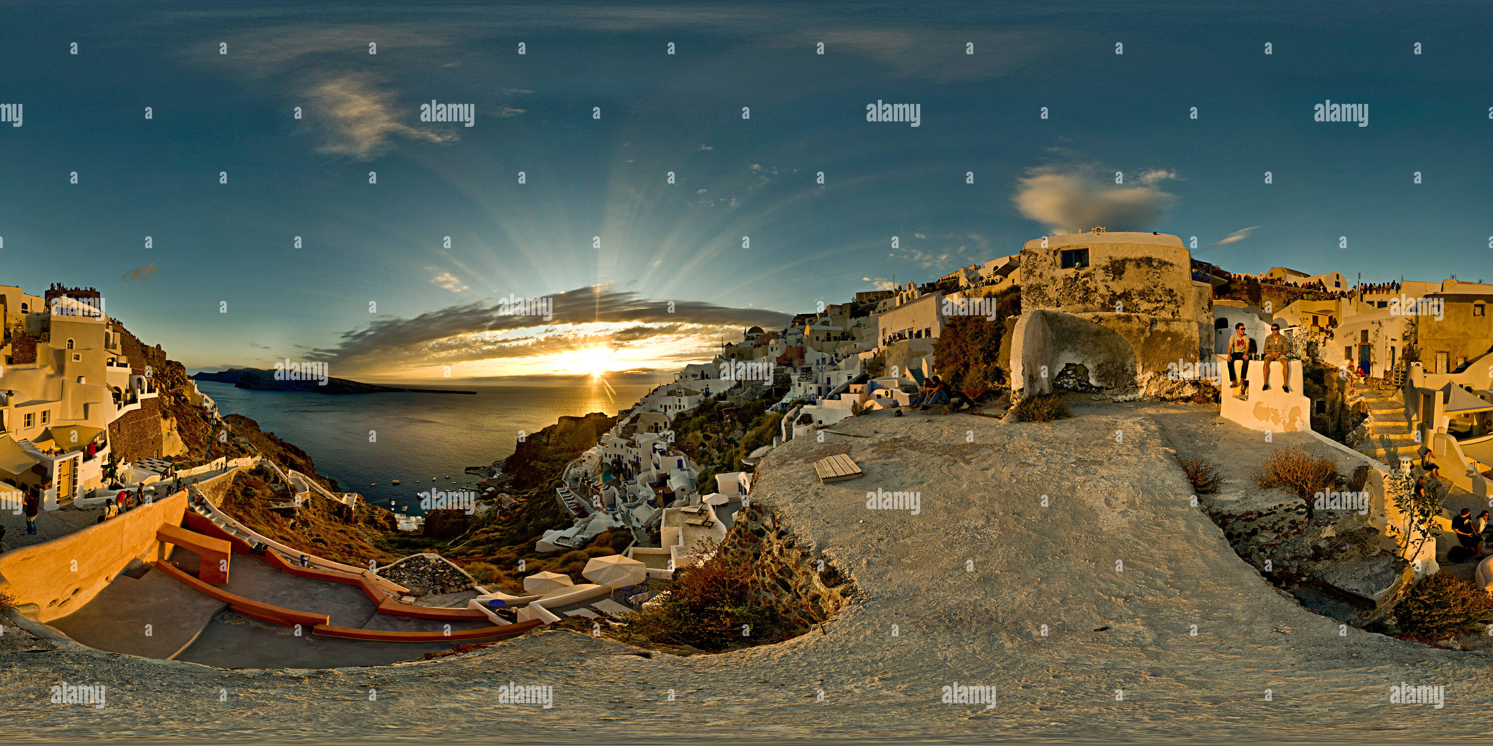 360° view of Sunset in Oia Santorini - Alamy