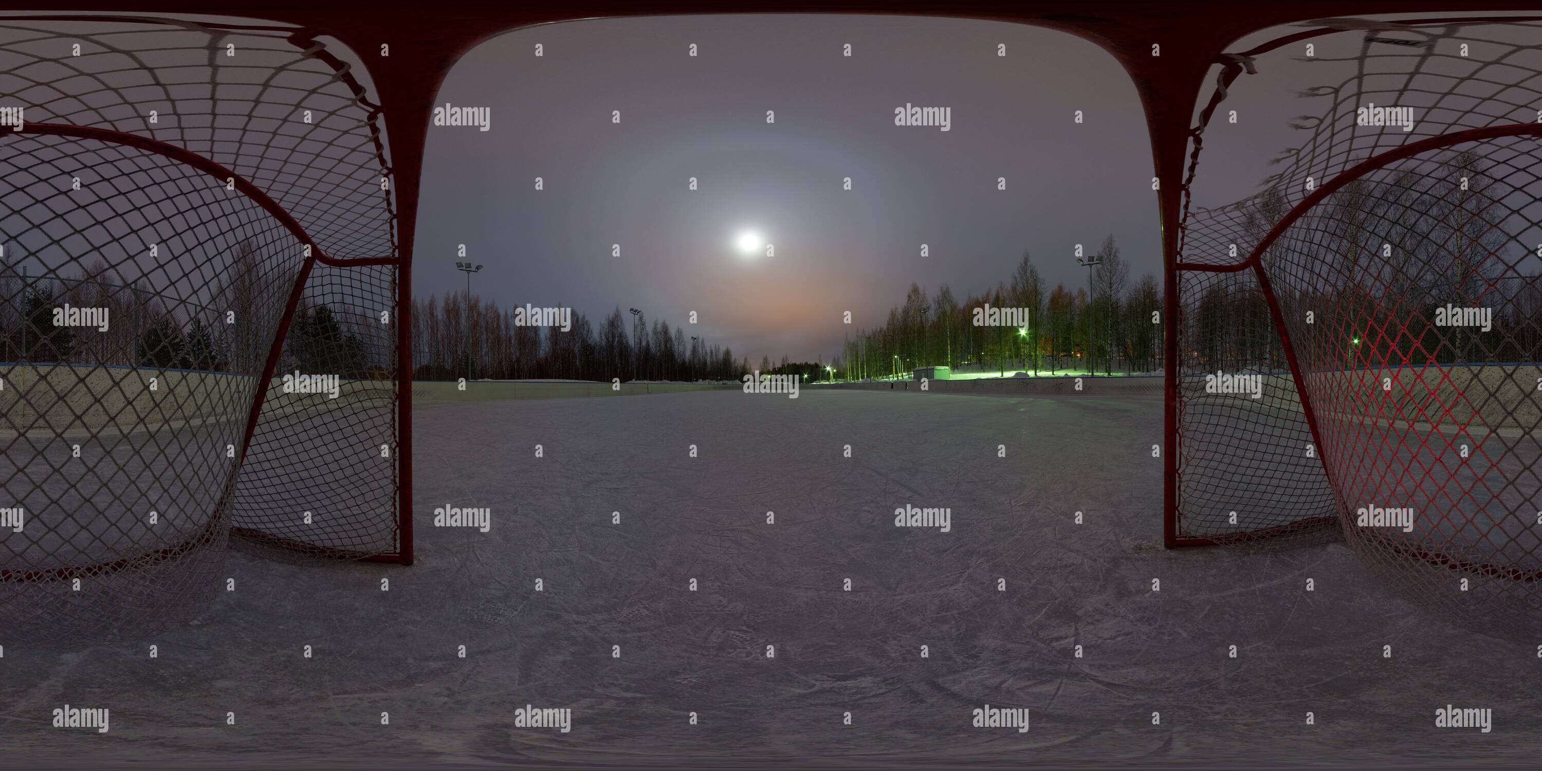 360° view of Nocturnal Moon halo over Sahara ice hockey rink ...