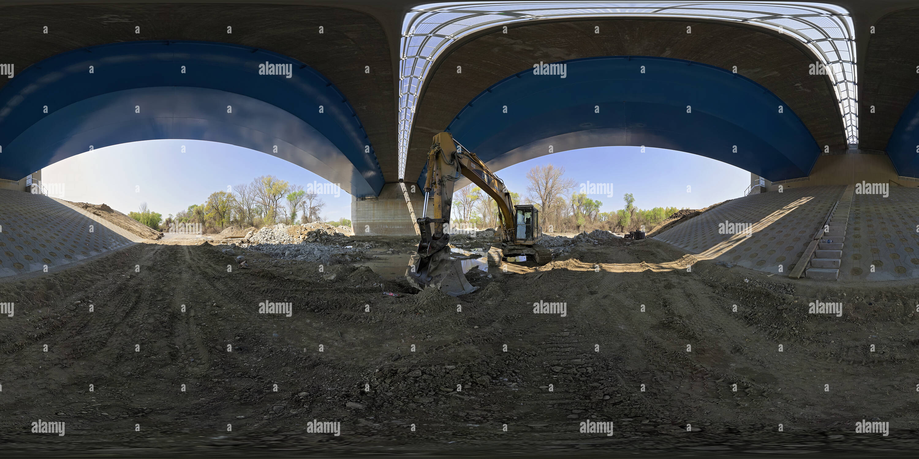 360° view of New M43 motorway bridge Tisza on a river - caterpillar ...