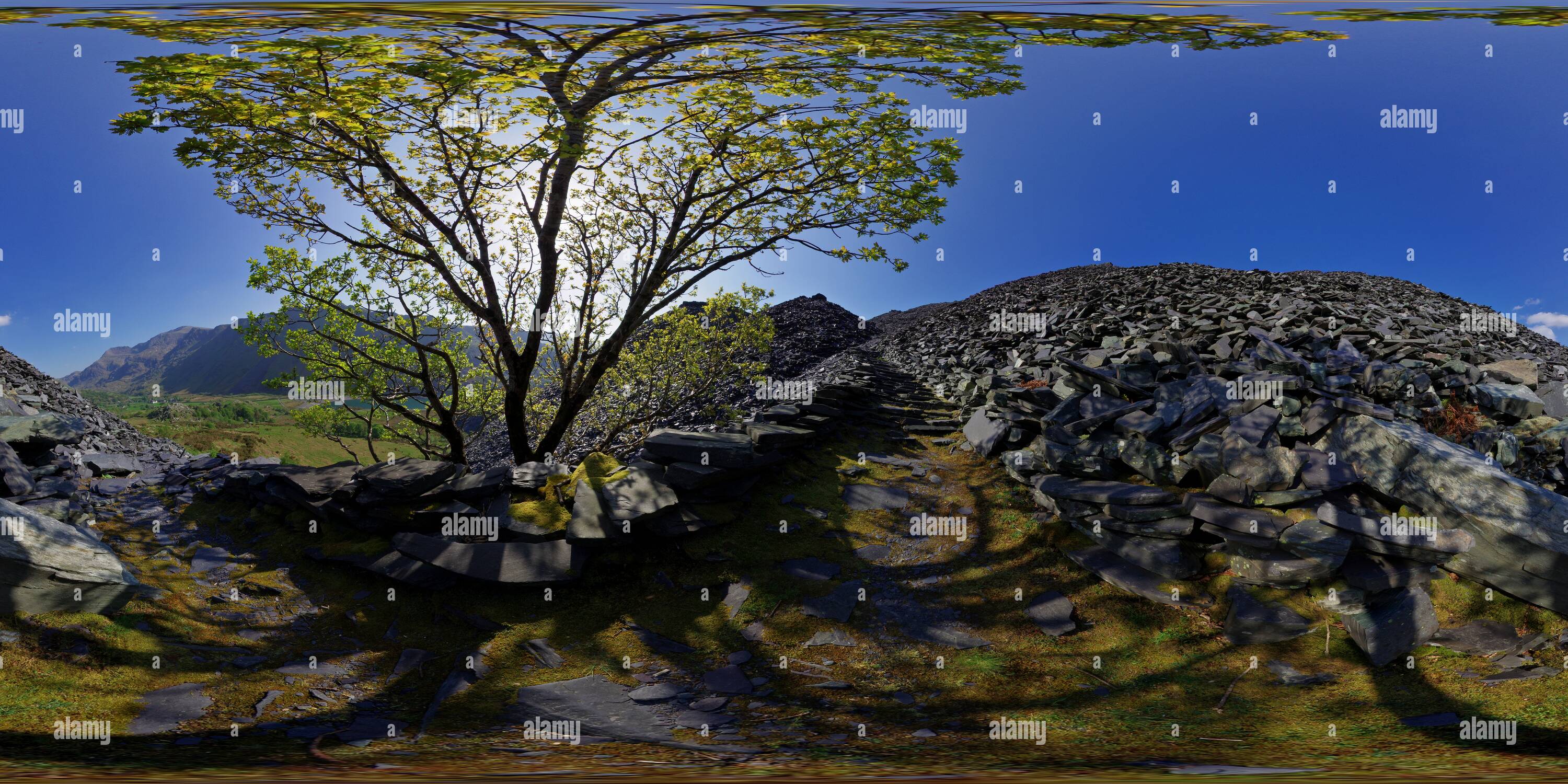 360° view of Dinorwic slate quarry - heaps of slate rubble - Alamy