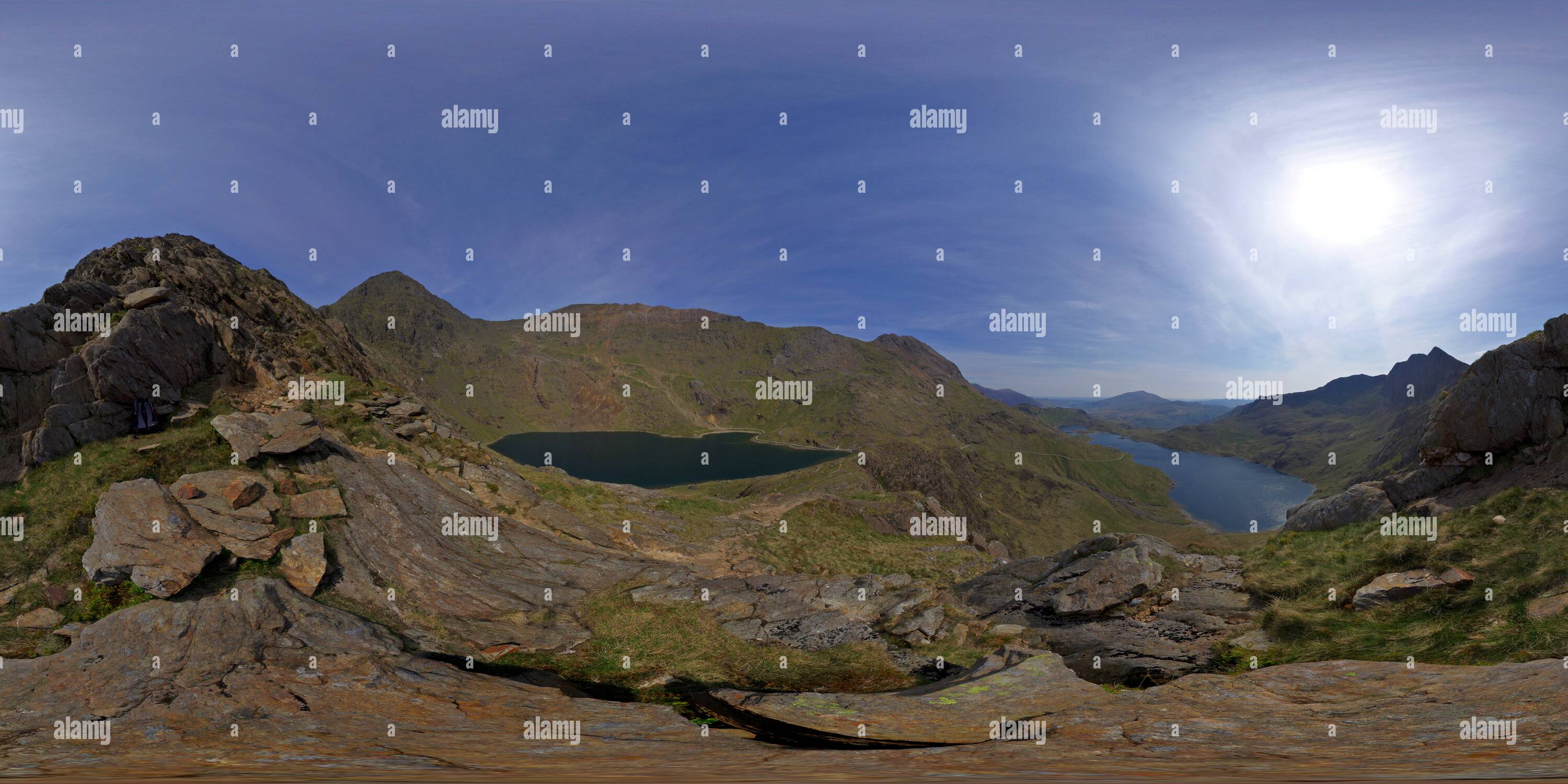 360° view of View of Snowdon, Garnedd Ugain and the lakes (Glaslyn and ...