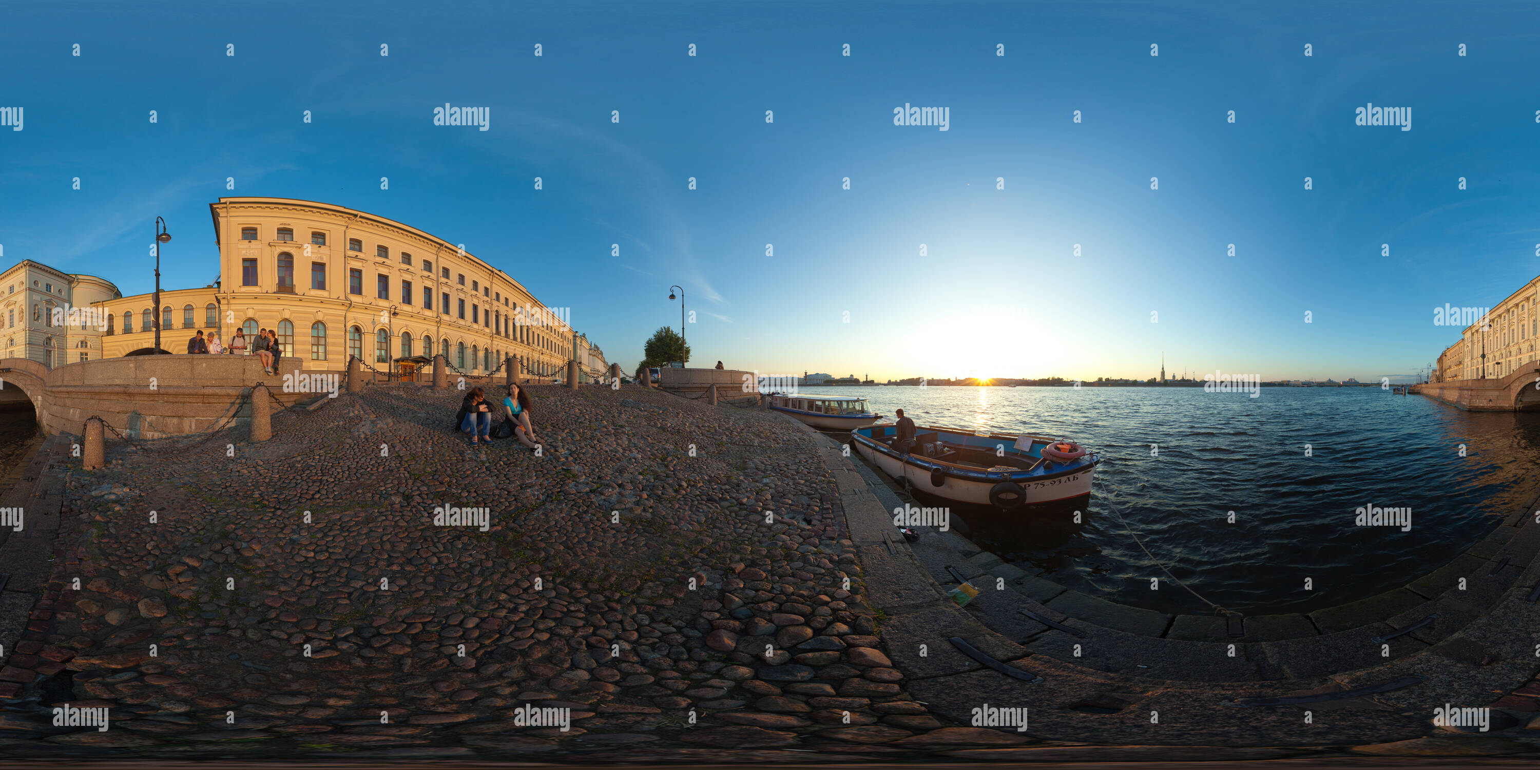 360° view of Palace Embankment in the Winter Canal. Evening. St ...