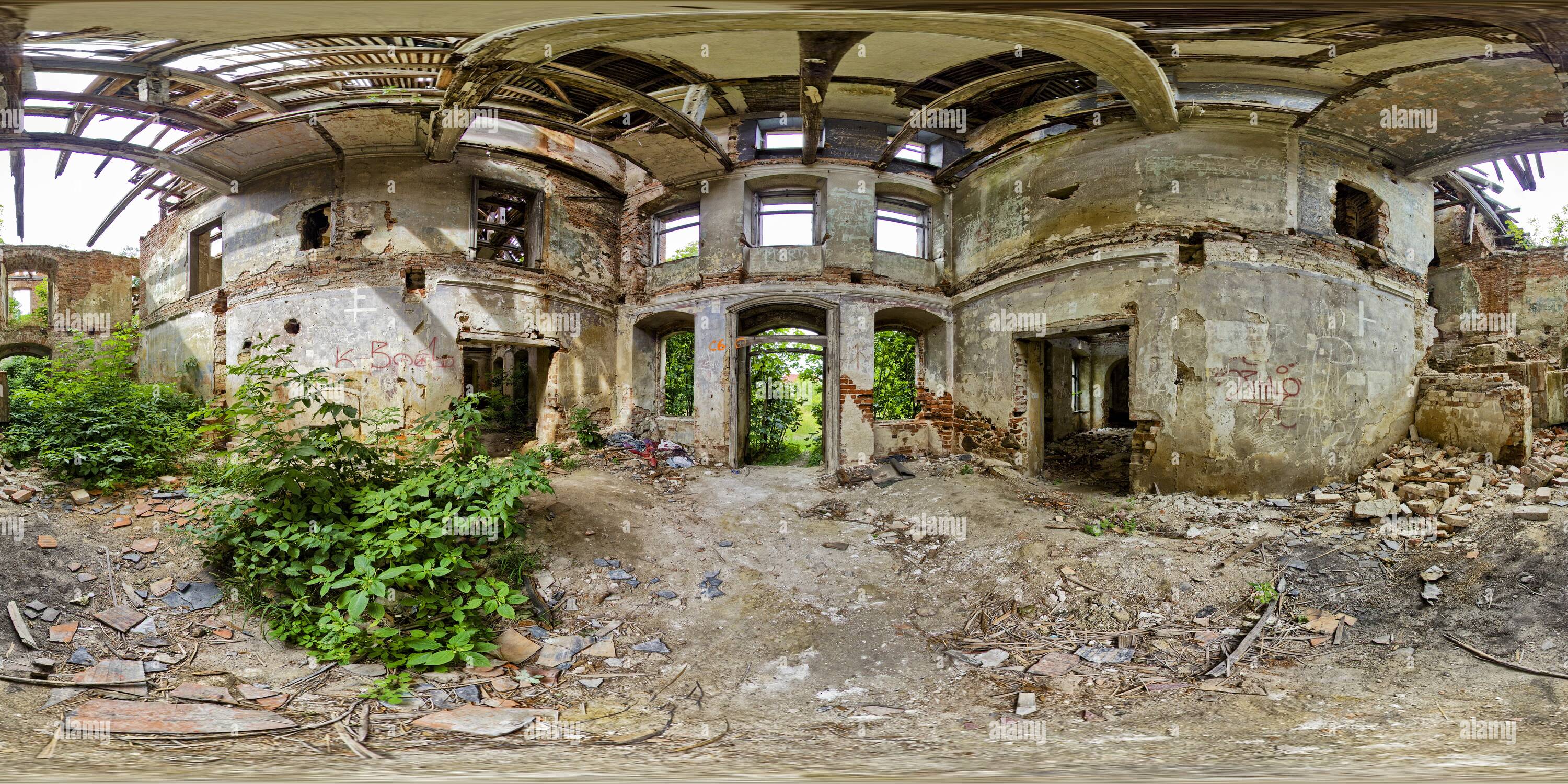 360° view of Ruins of manor house in Studzieniec - Alamy