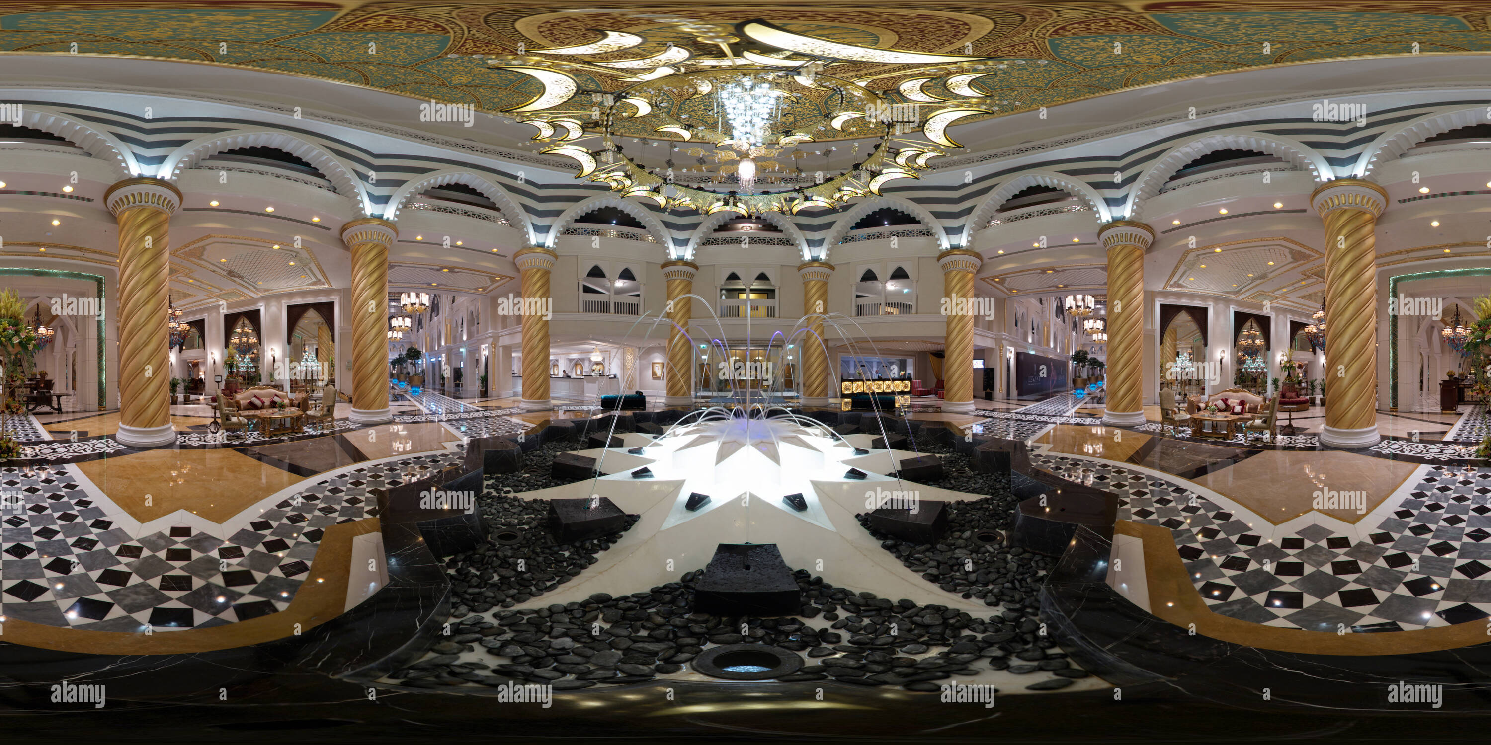 360° view of Zabeel Saray Hotel Lobby at night, Dubai - Alamy