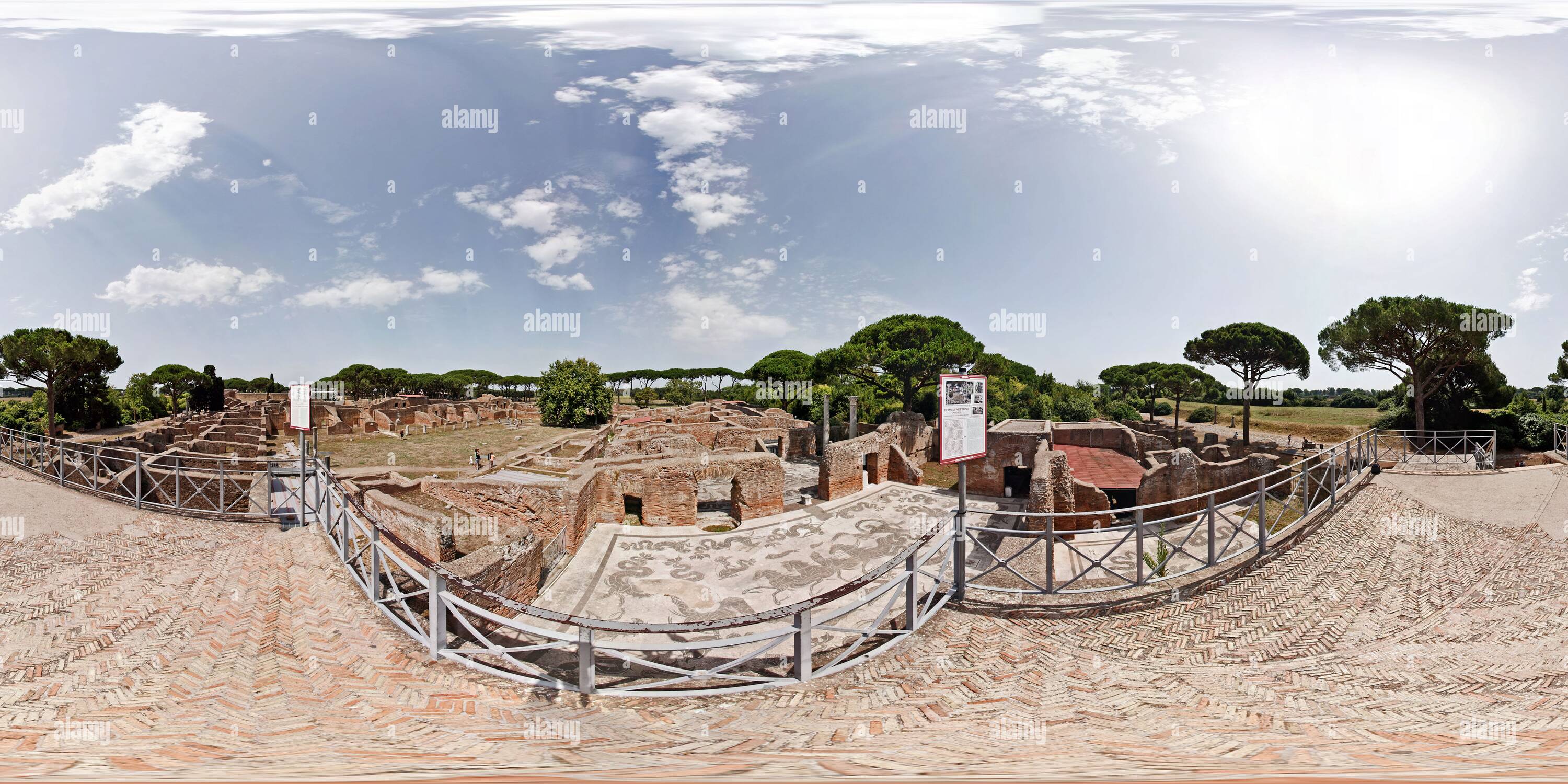360° view of Ostia Antica near Rome, Neptune mosaic in the public bath ...