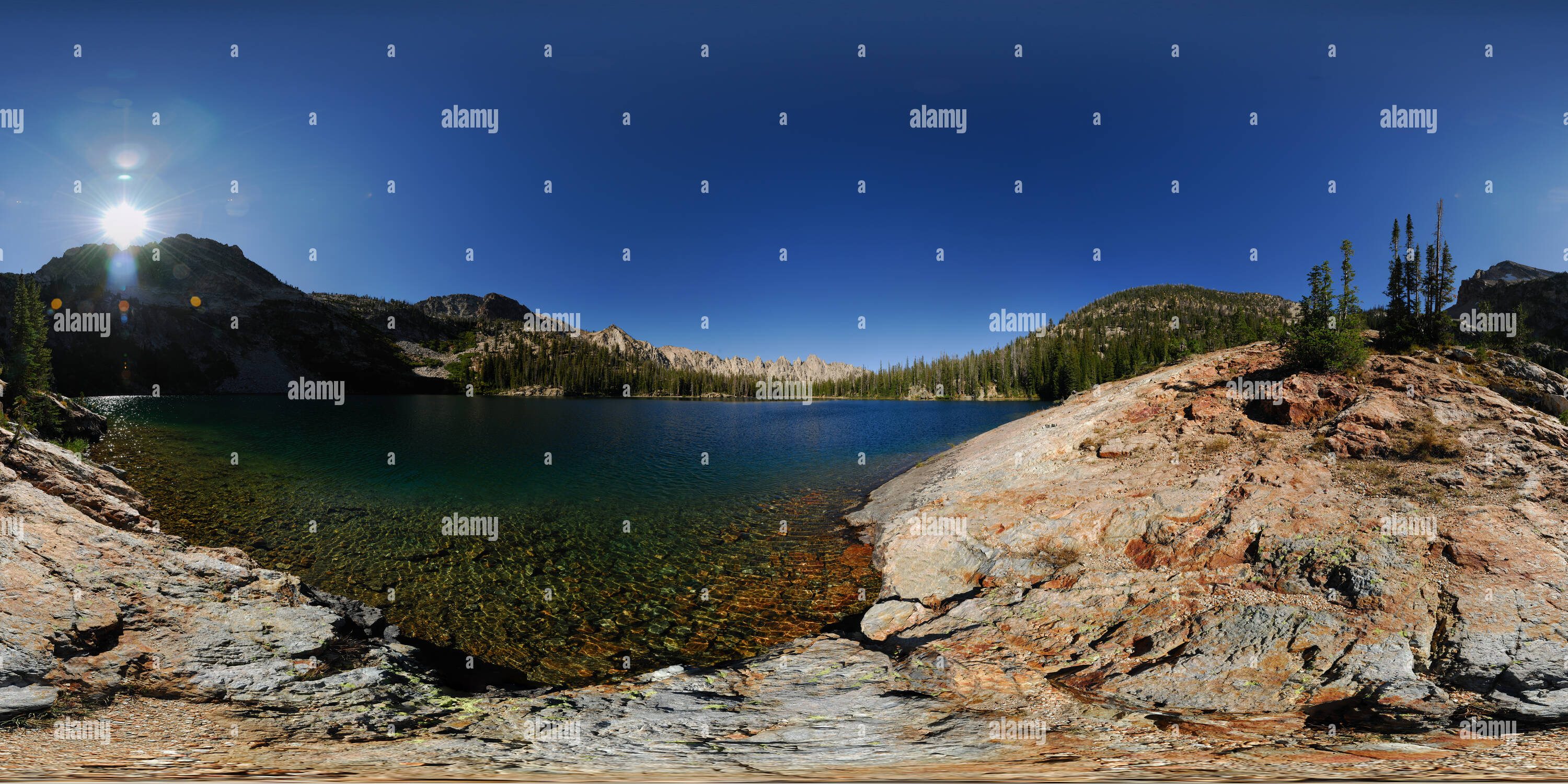 360° view of Alpine Lake (east), Sawtooth National Wilderness, Idaho ...