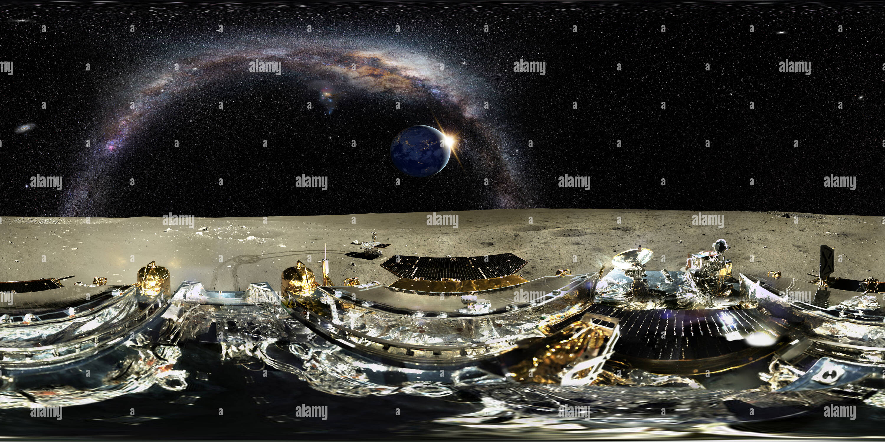 360° view of A Solar Eclipse on the Moon (artist's impression - Alamy