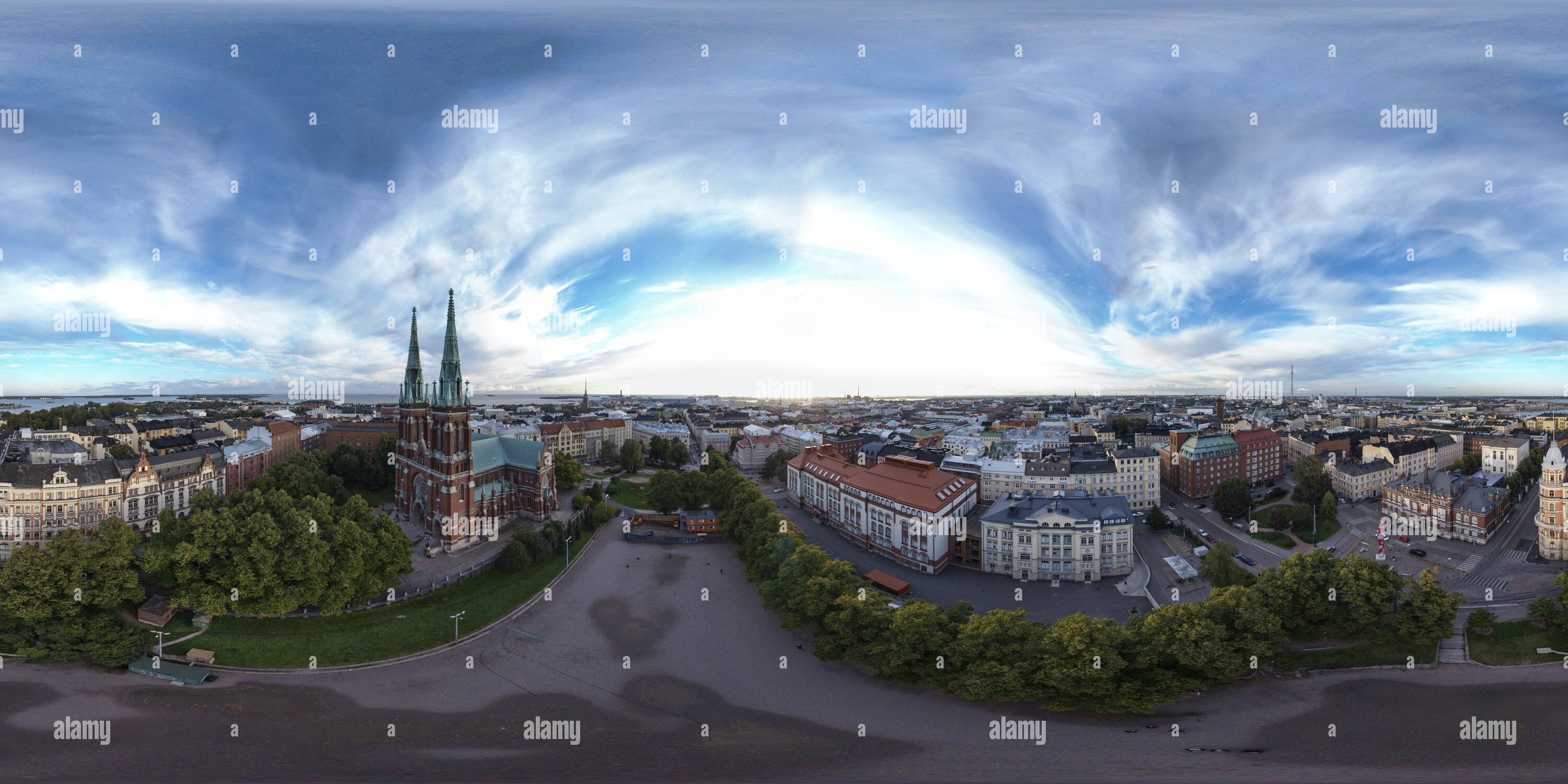 360° view of Skycam Aerial 360 panorama St John's Church - Alamy