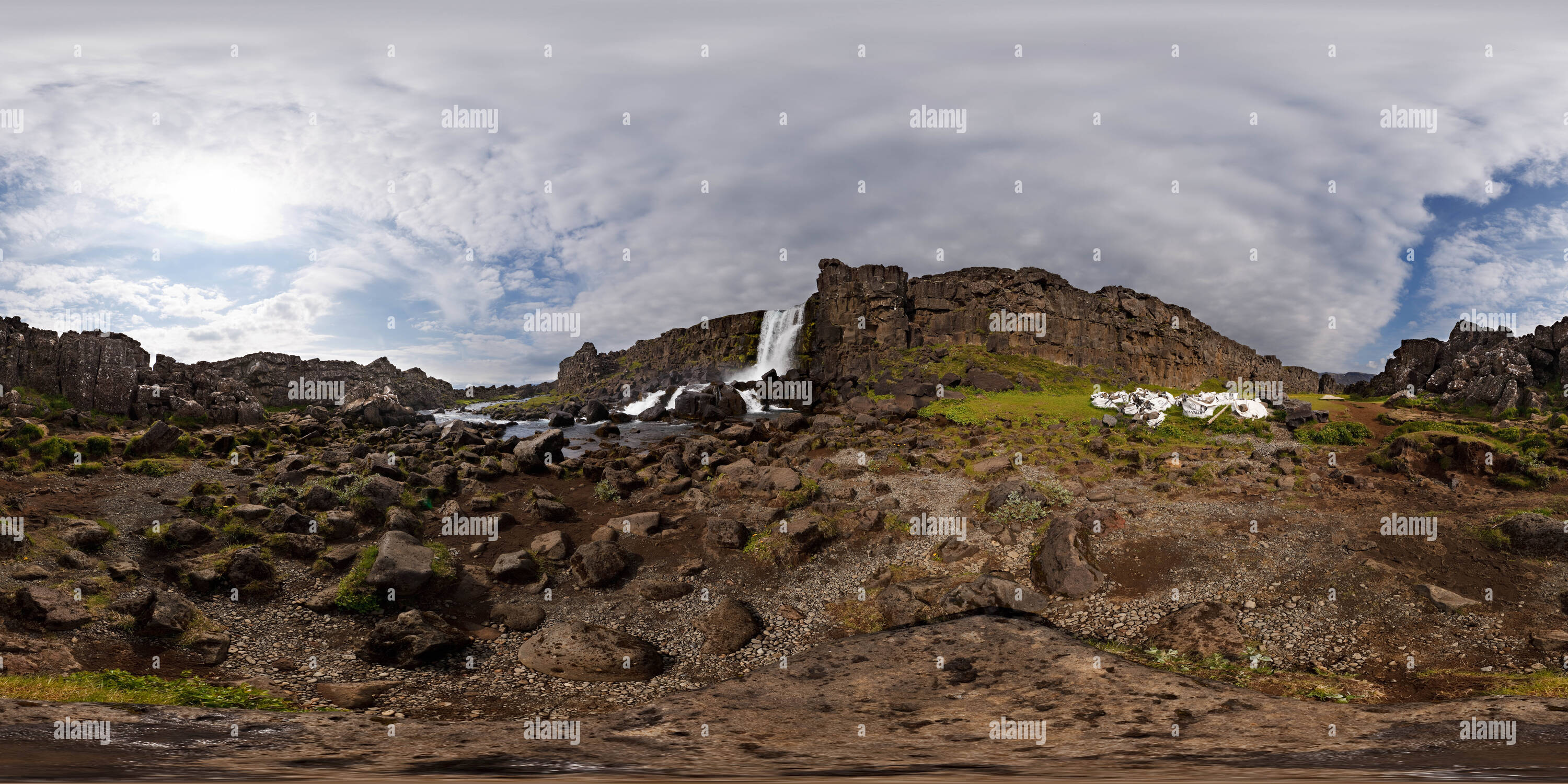 360° view of Iceland, Thingvellir National Park - Öxarárfoss Waterfall ...