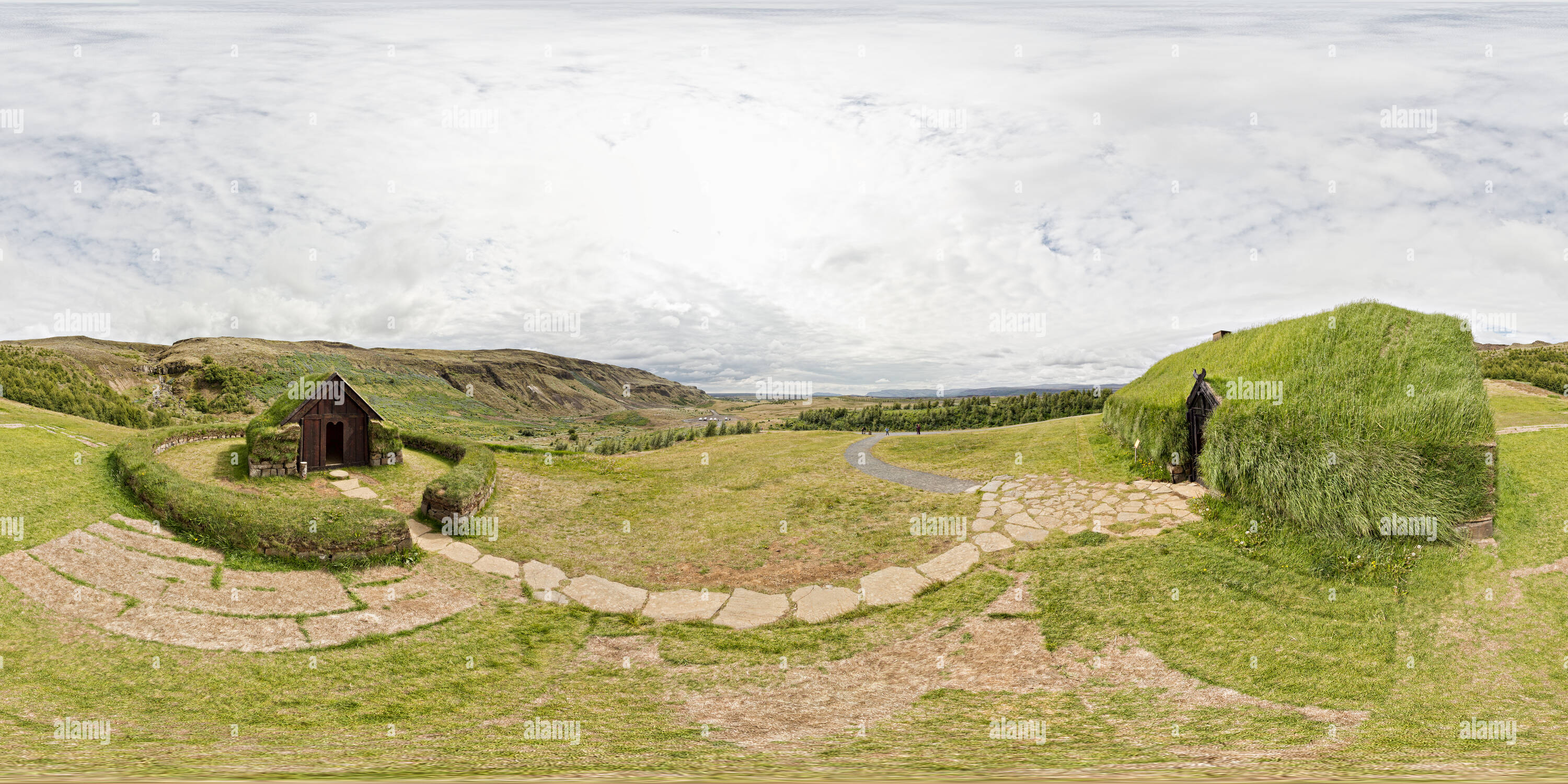 360° view of Medieval Turf House and Church - Alamy